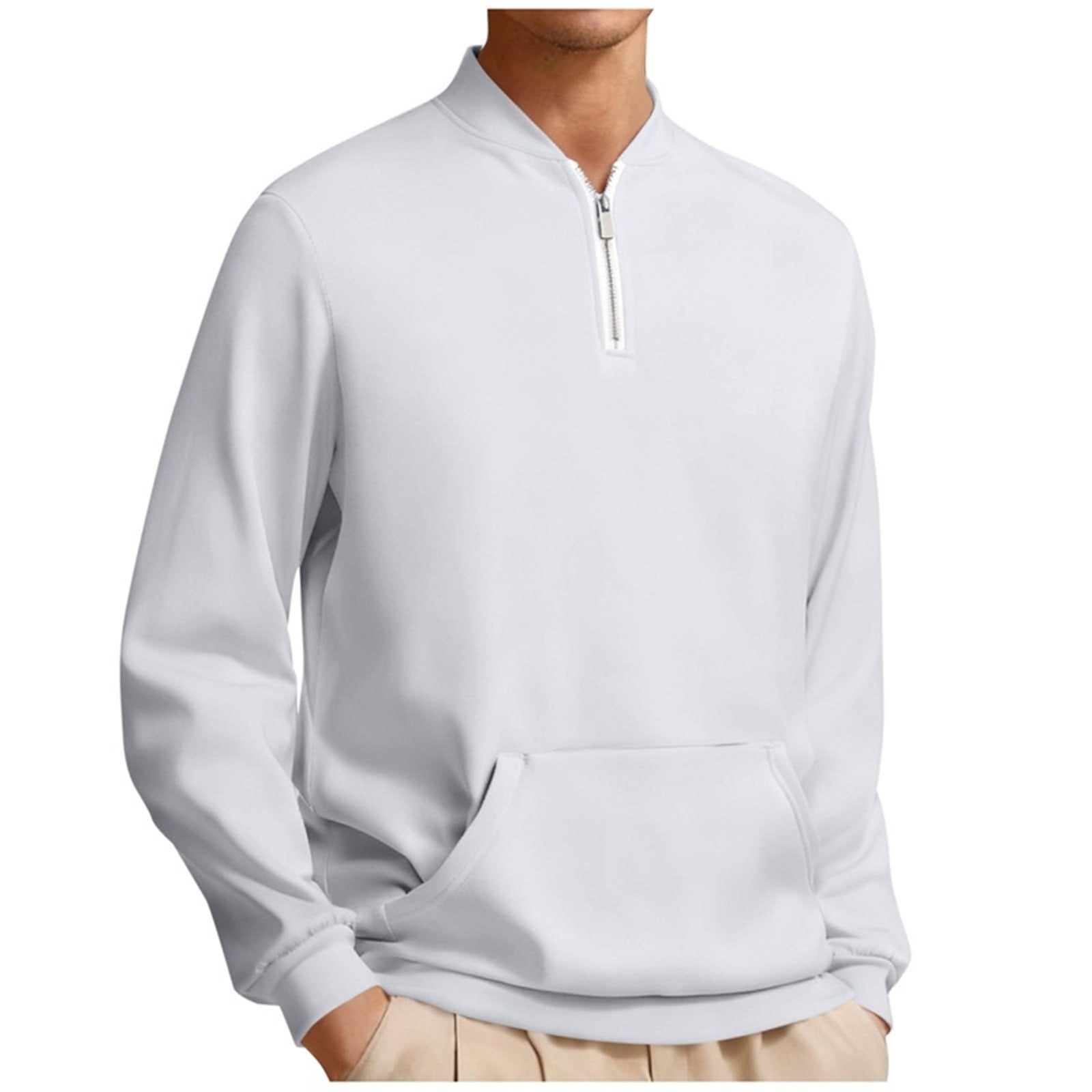 Kilaqueen Quarter Zip Sweatshirt for Men Long Sleeve Solid Color ...