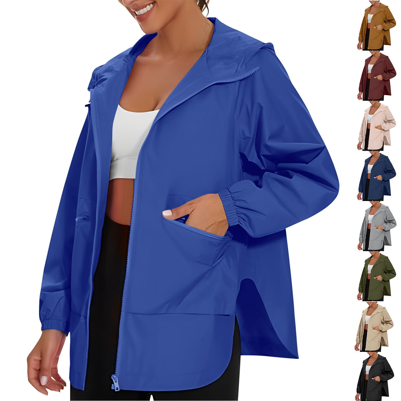 Kilaqueen Side Split Trench Coat Women Zip Up Rain Coats Lightweight ...