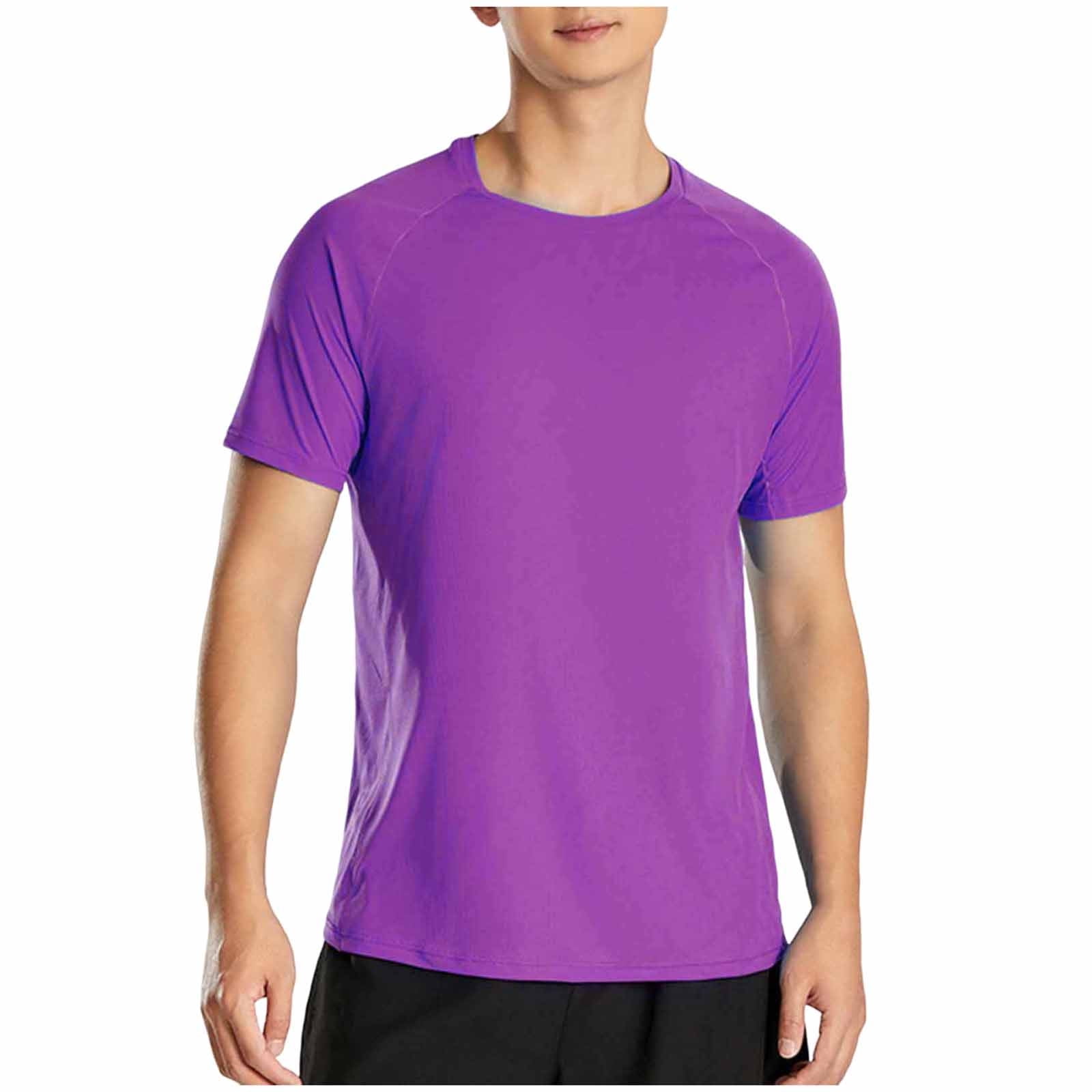 Kilaqueen Solid Color Mens Shirts Quick Dry Short Sleeve Crew Neck ...