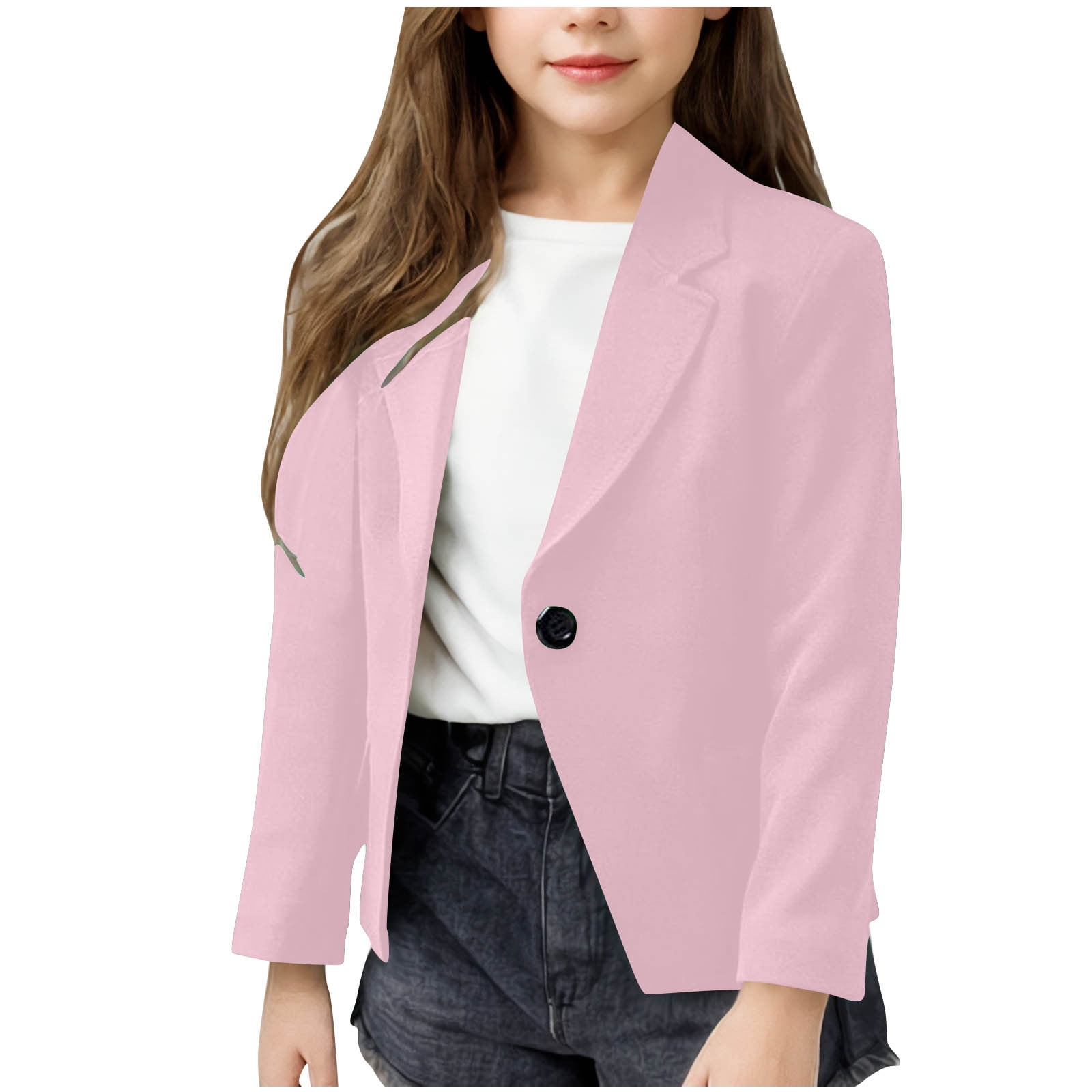 Kilaqueen Suit Jacket for Girl Notch Lapel Open Front Long Sleeve Solid ...
