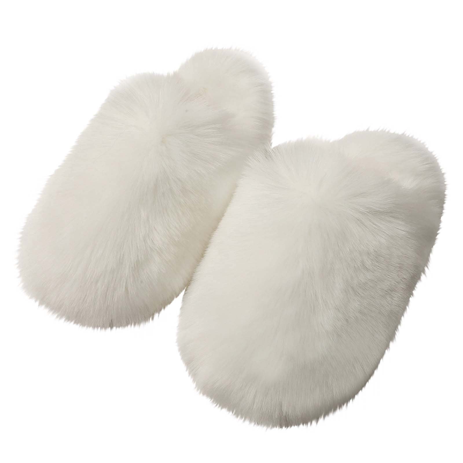 Kilaqueen Women's Faux Fur Fluffy Fuzzy Slippers Closed Toe Warm Winter ...