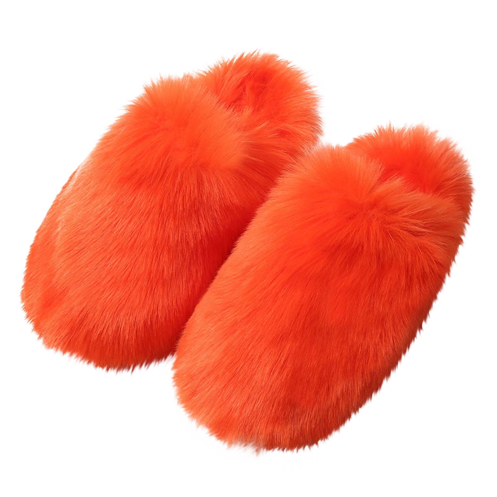 Kilaqueen Women's Faux Fur Fluffy Fuzzy Slippers Closed Toe Warm Winter ...