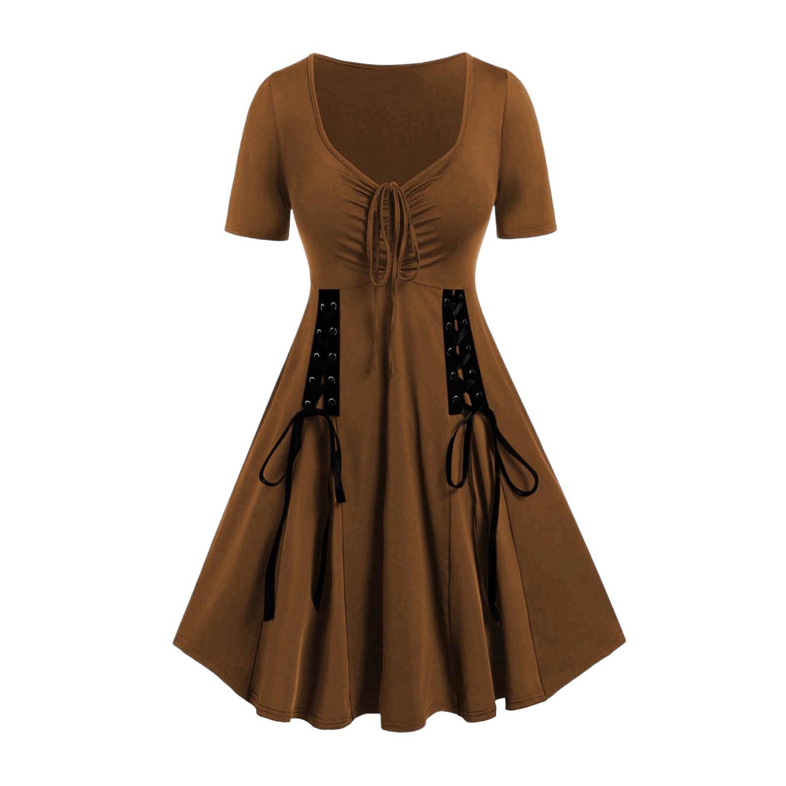 Kilaqueen Women's Vintage Steampunk Dress Medieval Gothic Witch Dresses ...