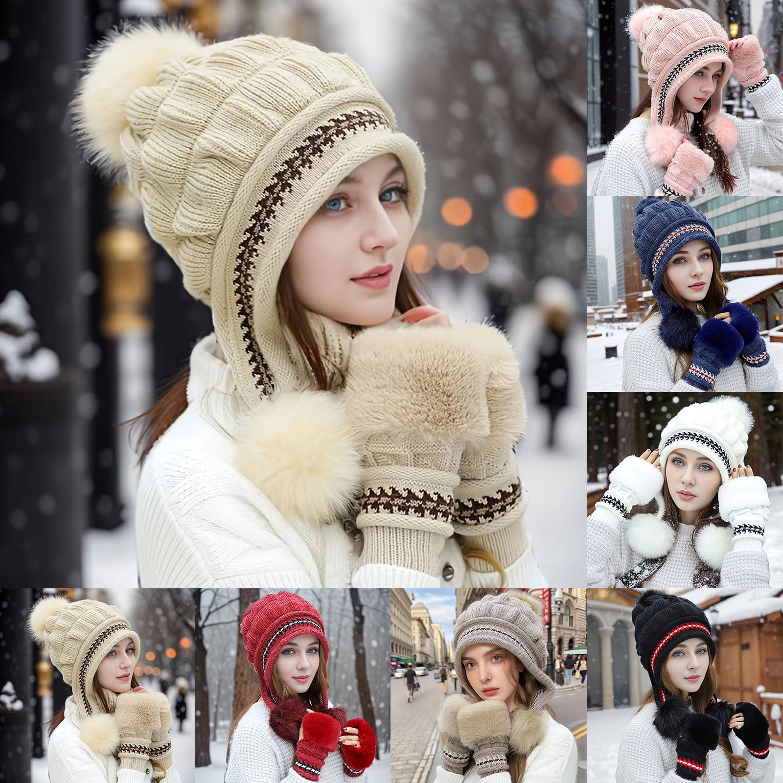 Kilaqueen Womens Fleece Lined Winter Beanie Hat Trendy Peruvian Ski ...