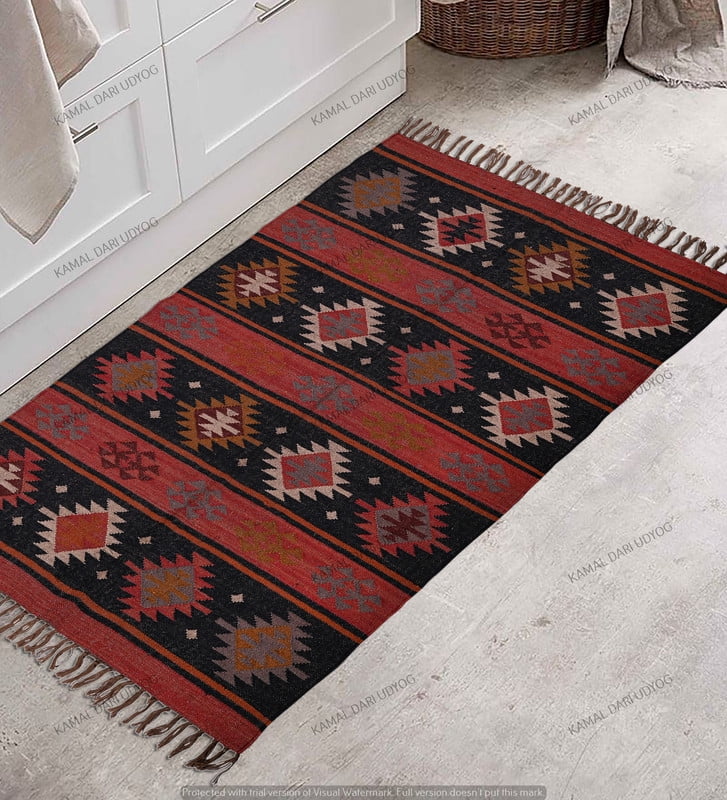 Kilim Rug Wool Jute Rug Bohemian Jute Rug Wool Rug Kelim Dhurri Wool ...