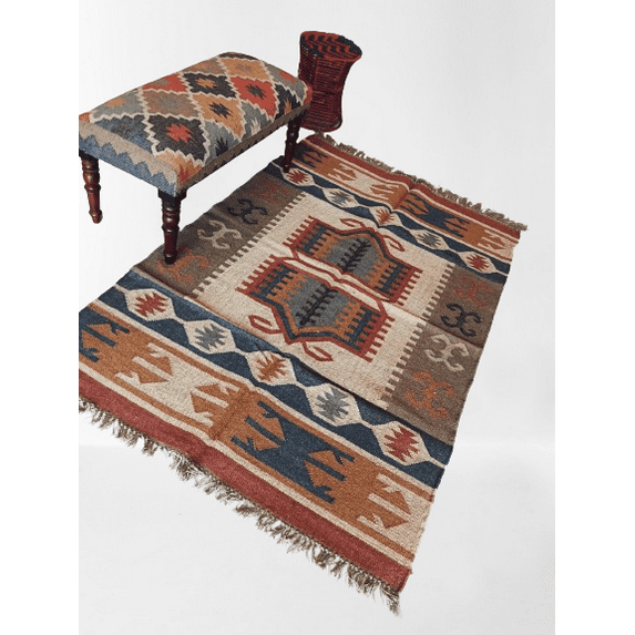 Kilim Rug Wool Jute Rug Bohemian Jute Rug Wool Rug Kelim Dhurri Wool ...