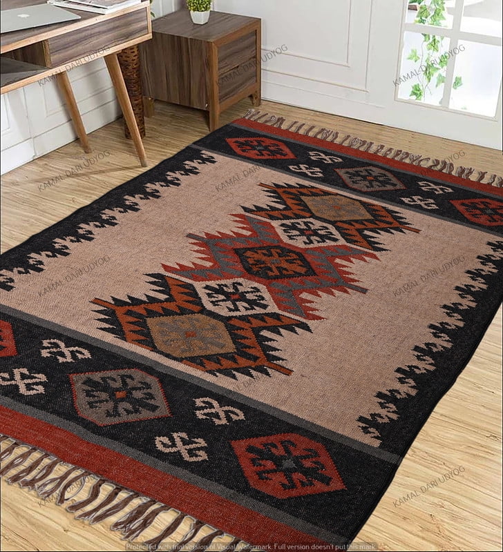 Kilim Rug Wool Jute Rug, Bohemian Rugs, Wool and Jute Rug Handmade ...