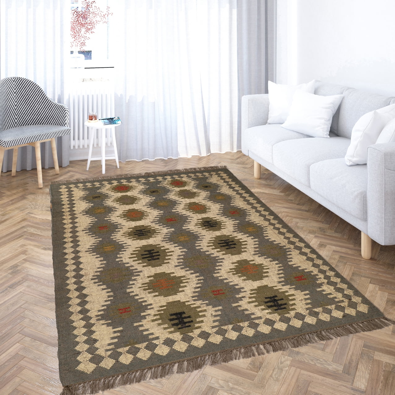Kilim Wool Jute Rug – Handwoven Southwestern Area Rug with Tribal ...