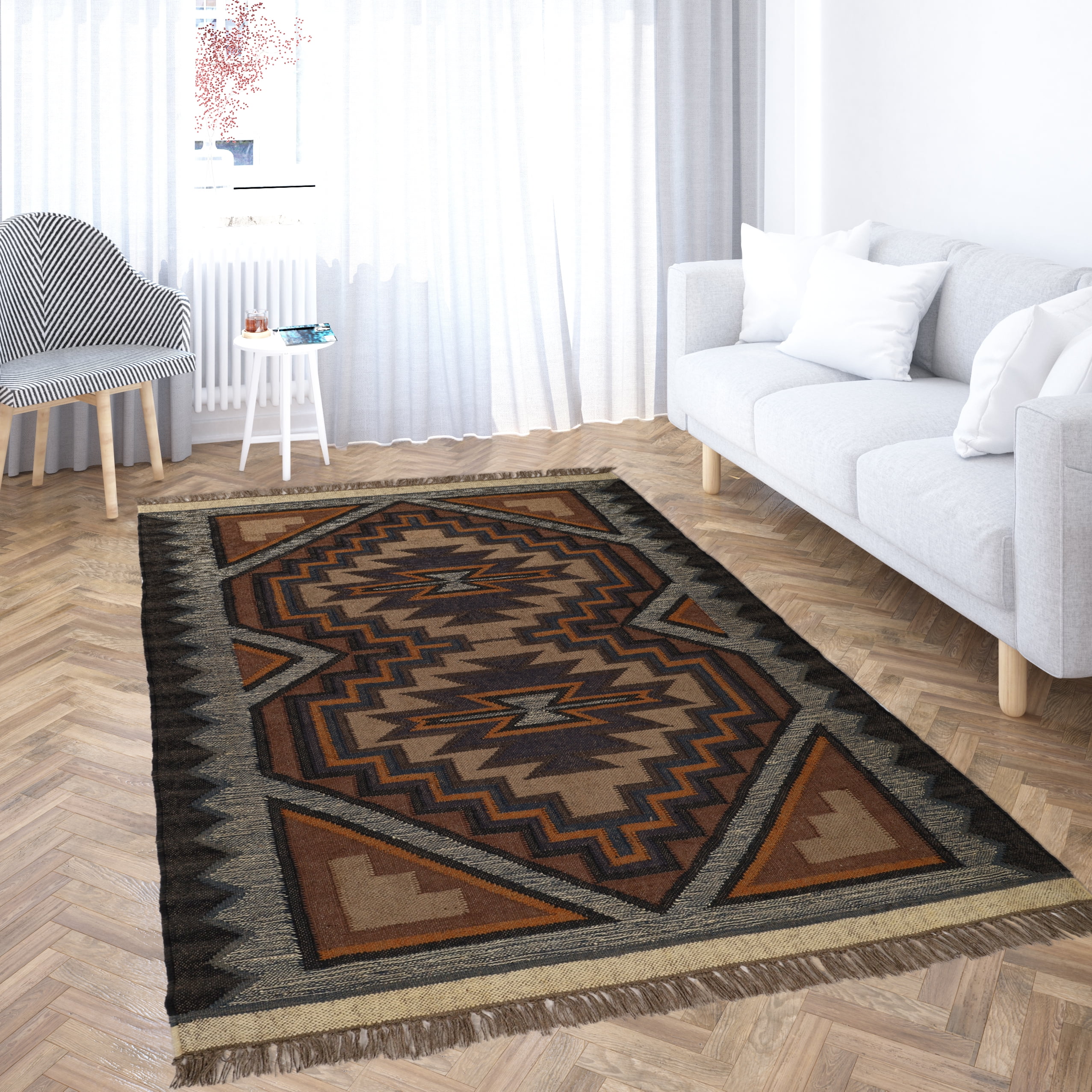 Kilim Wool Jute Rug – Handwoven Southwestern Area Rug with Tribal ...