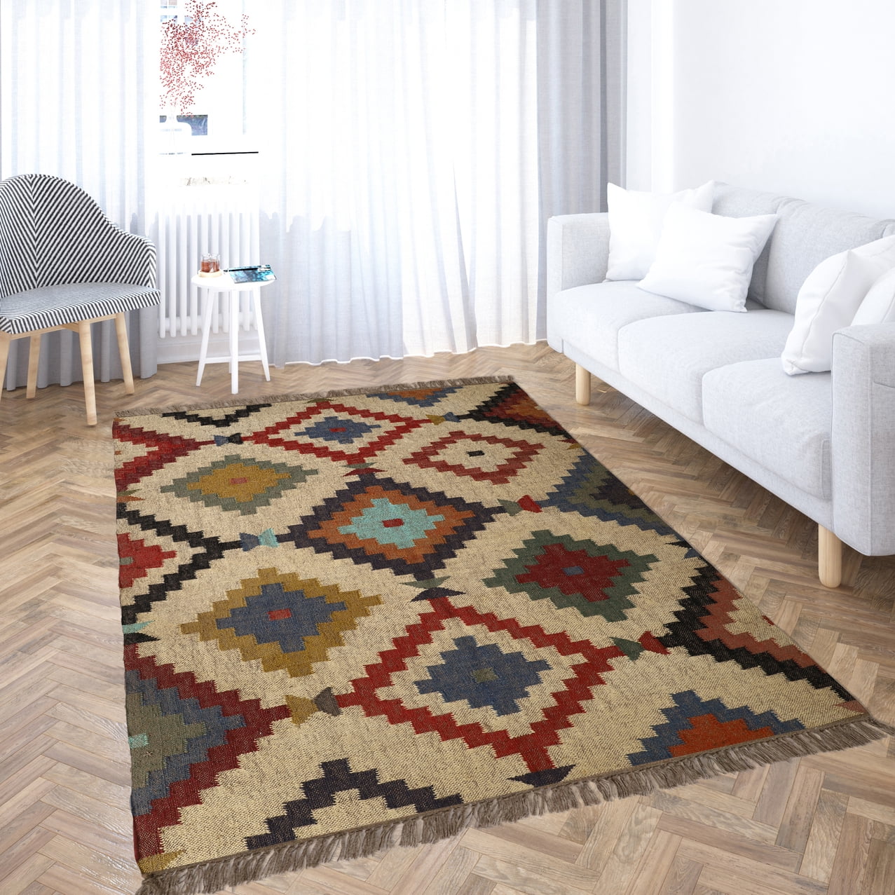 Kilim Wool Jute Rug – Handwoven Southwestern Area Rug with Tribal ...