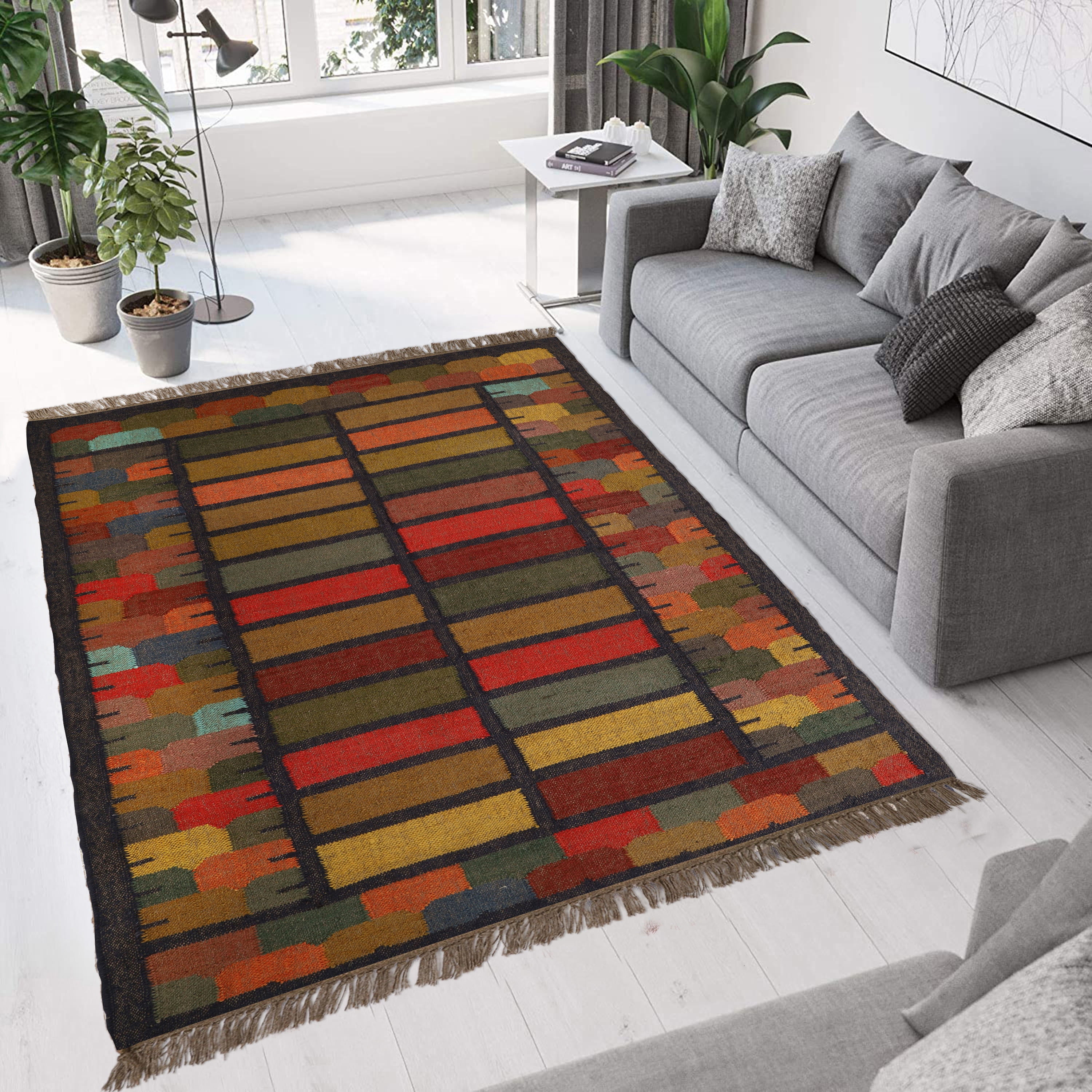 Kilim Wool Jute Rug – Handwoven Southwestern Area Rug with Tribal ...