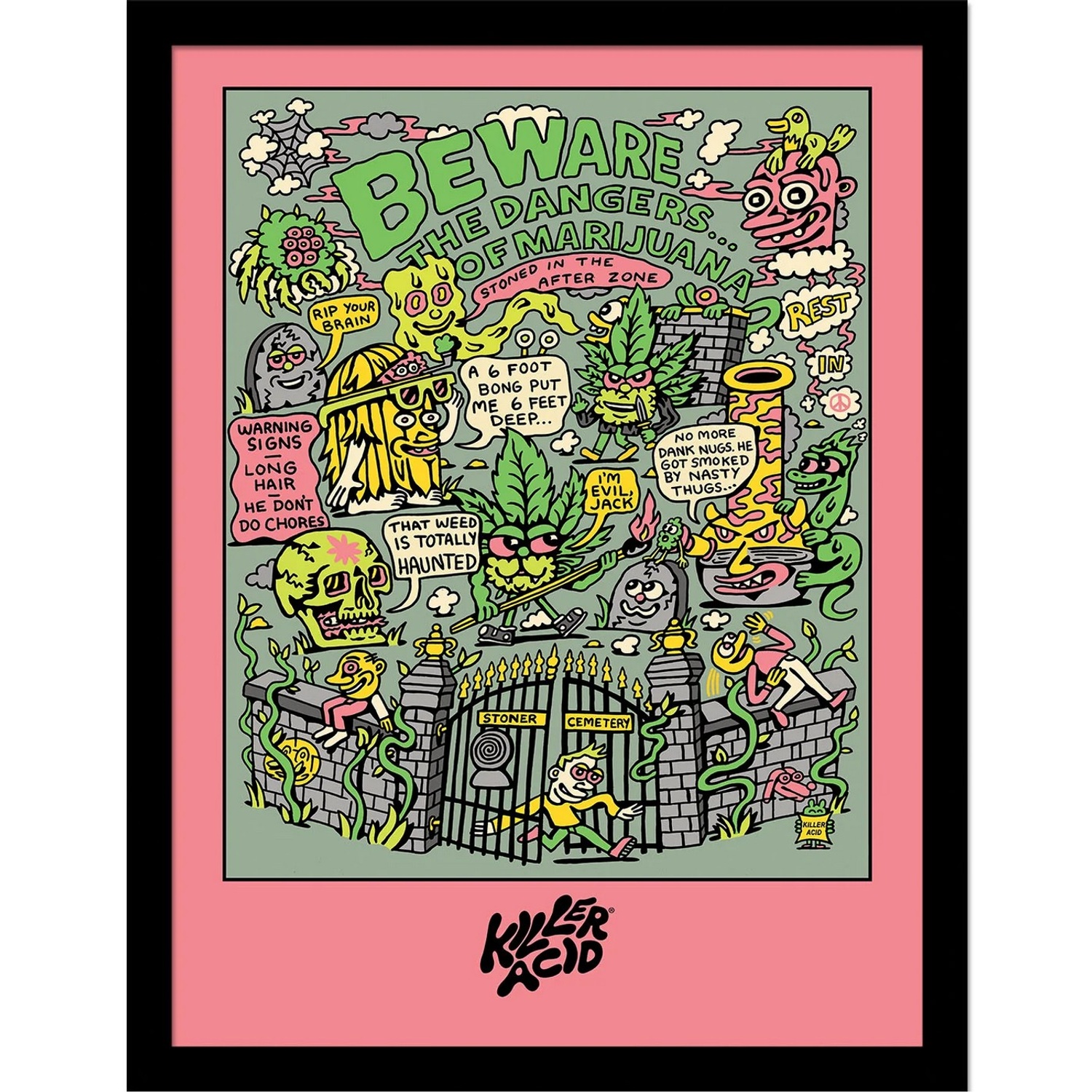 Killer Acid Stoner Graveyard Framed Poster - Walmart.com