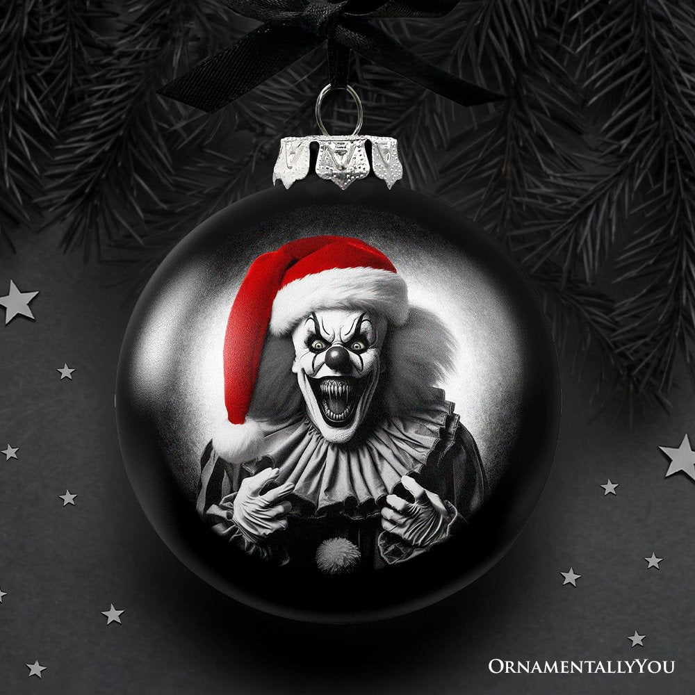 Killer Clown Spooky Christmas Portrait Glass Ornament, Black Horror ...