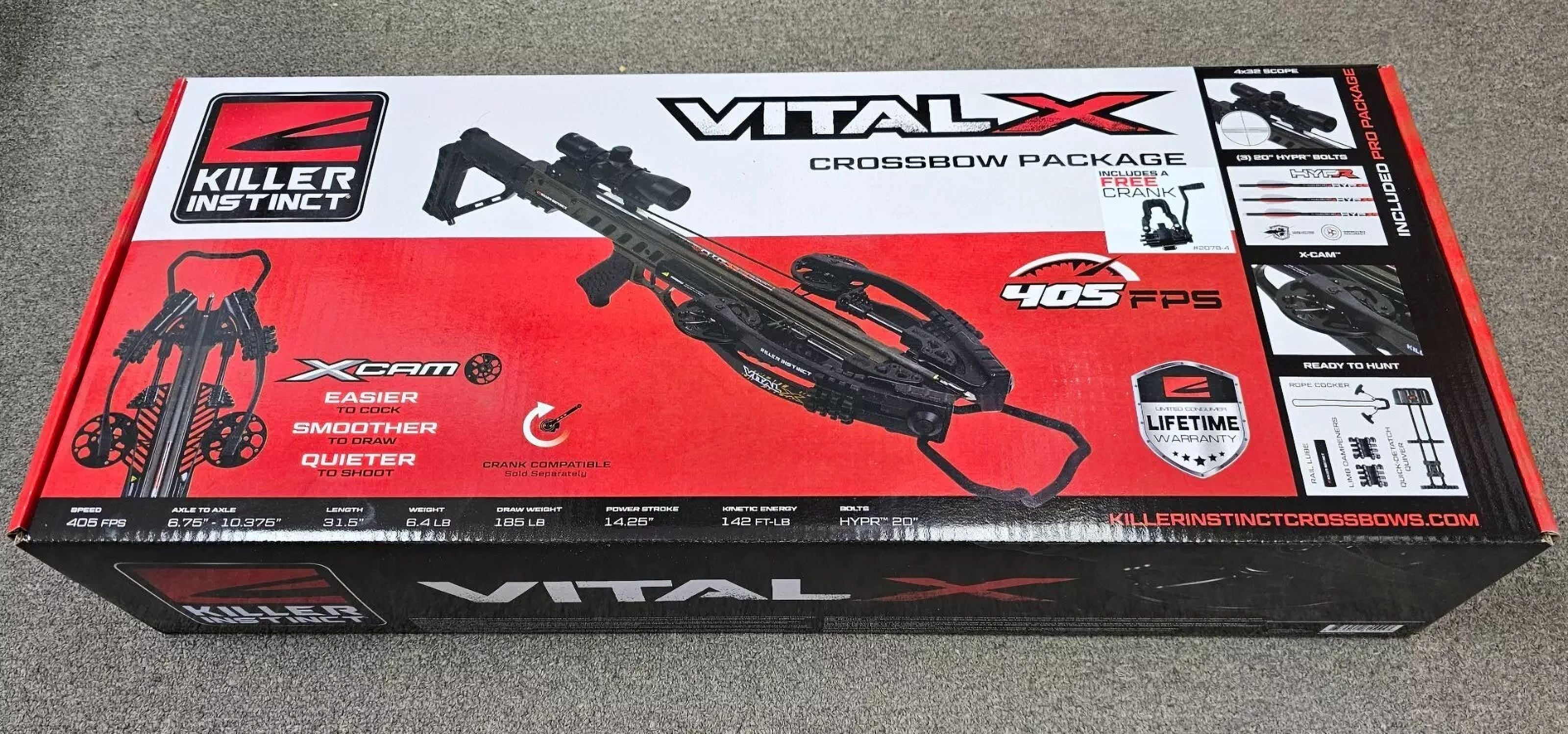 Killer Instinct Vital-X 405 Crossbow Kit w/ Crank/Arrows/Scope, 405 FPS - 5030C - Walmart.com