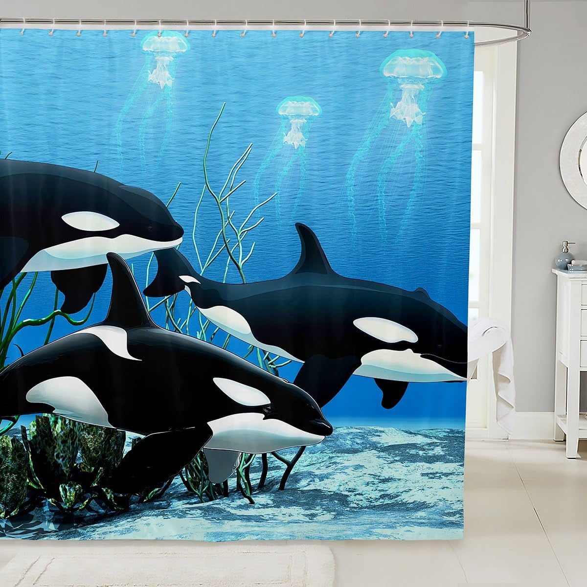 Rideau Douche JEJOMEAG Shark Shower Curtain - Underwater Ocean Theme ...