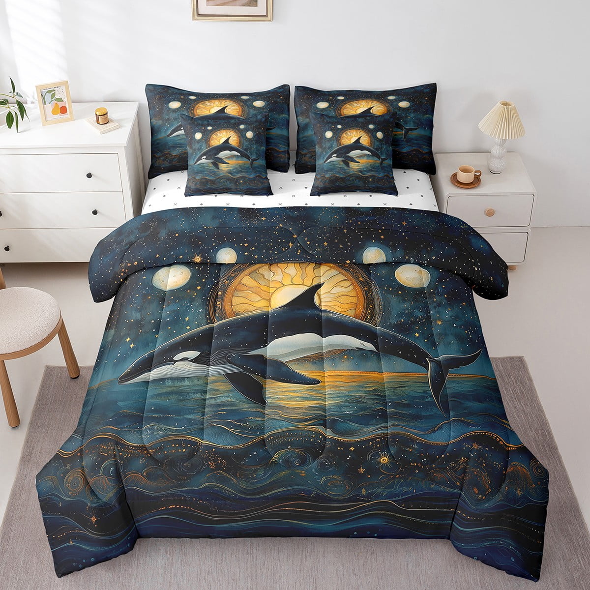 Killer Whale Bed in a Bag Queen Comforter Set 7 Piece,Ocean Bedding Set ...