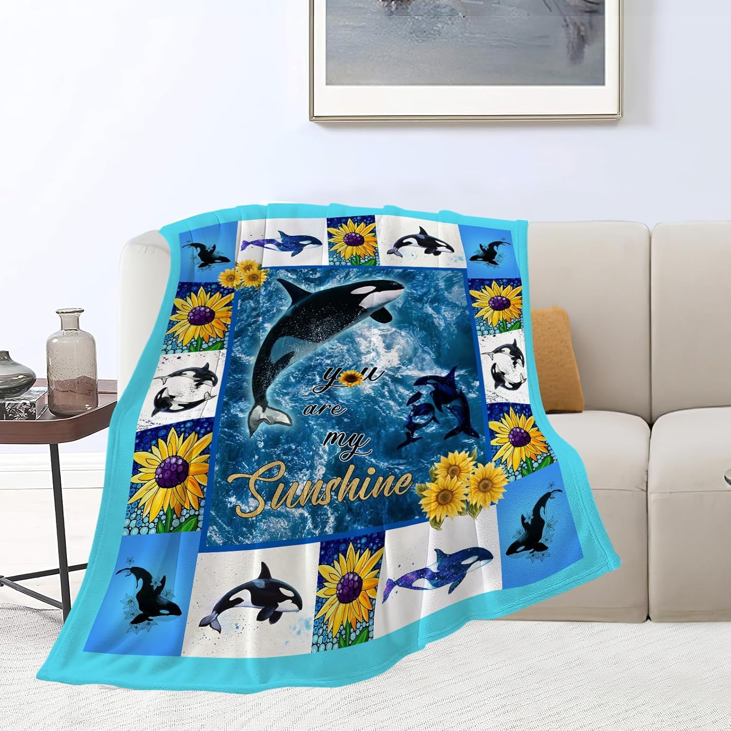 Killer Whale Blanket Orca Whales Sunflower Ocean Sea Print Throw ...