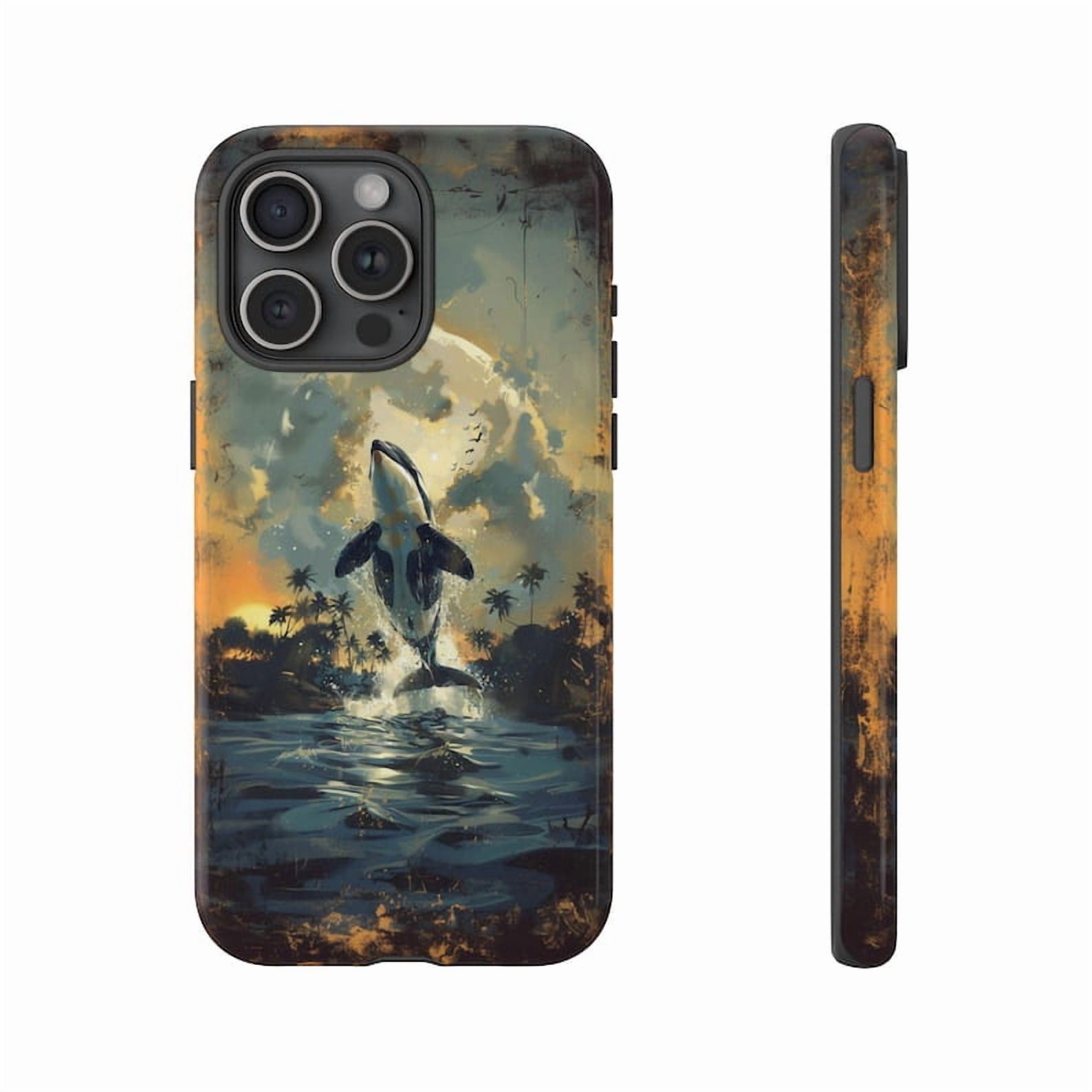 Killer Whale Jumping Orca Ocean Sea Beach Palm Trees Illustration Phone ...