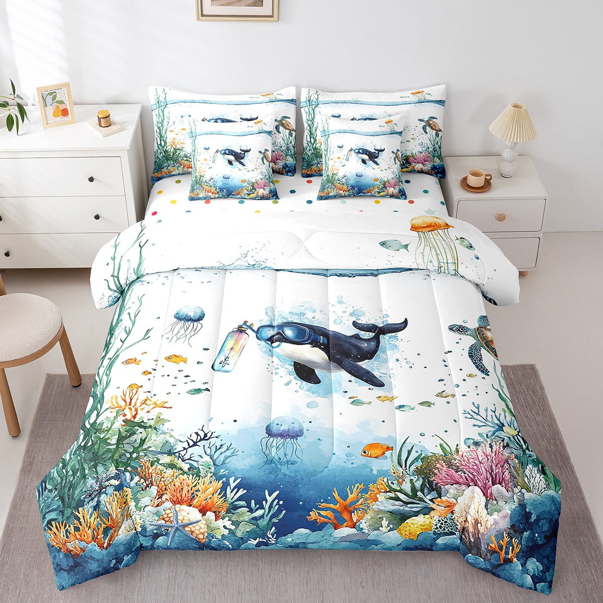 Killer Whale Orca Comforter Set 7 Piece Bed in a Bag Twin,Sea Turtle ...