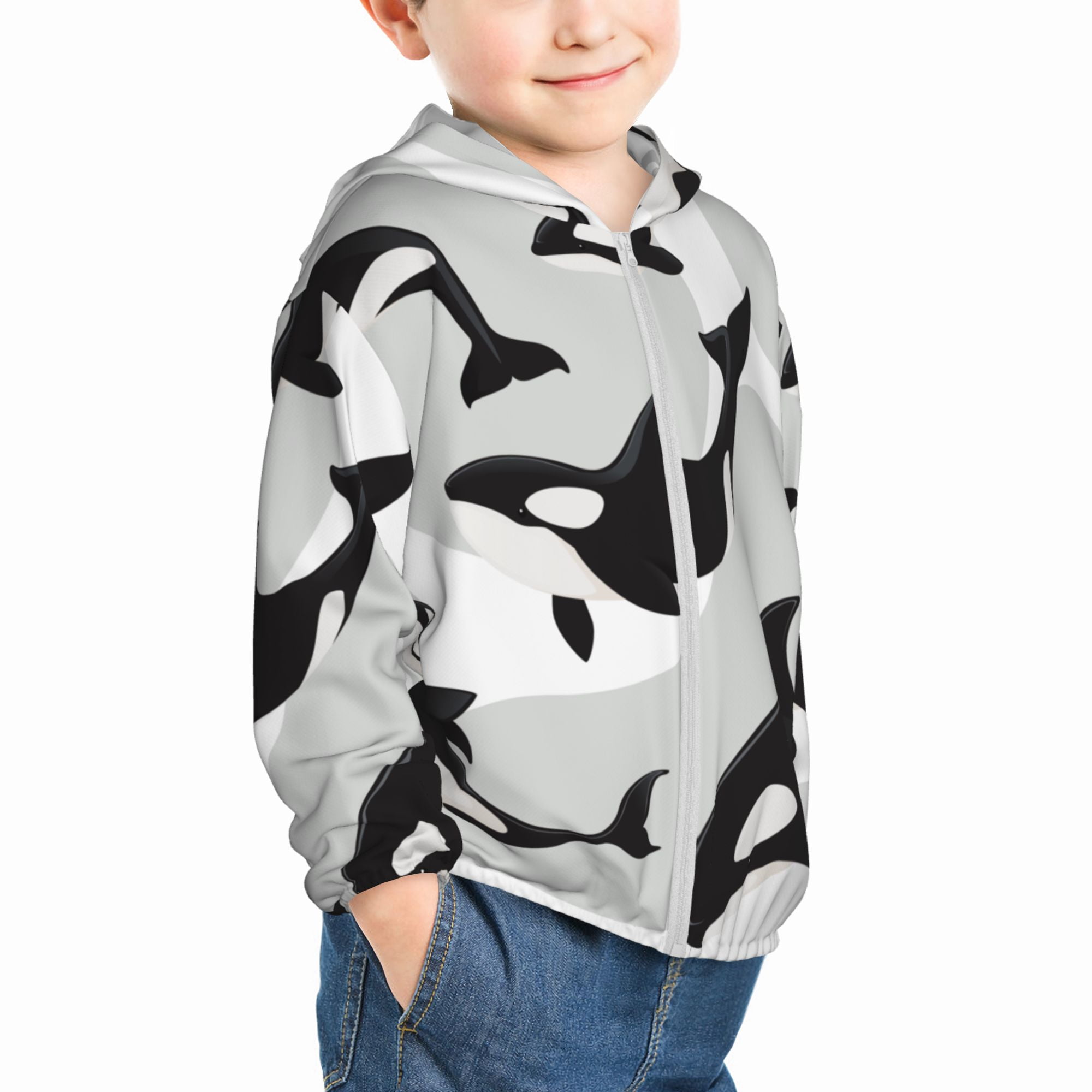 Killer Whale Orca Kids Zip-Up Hoodie Girls Boys Sun Protection Jacket Hooded Cooling Shirt ...