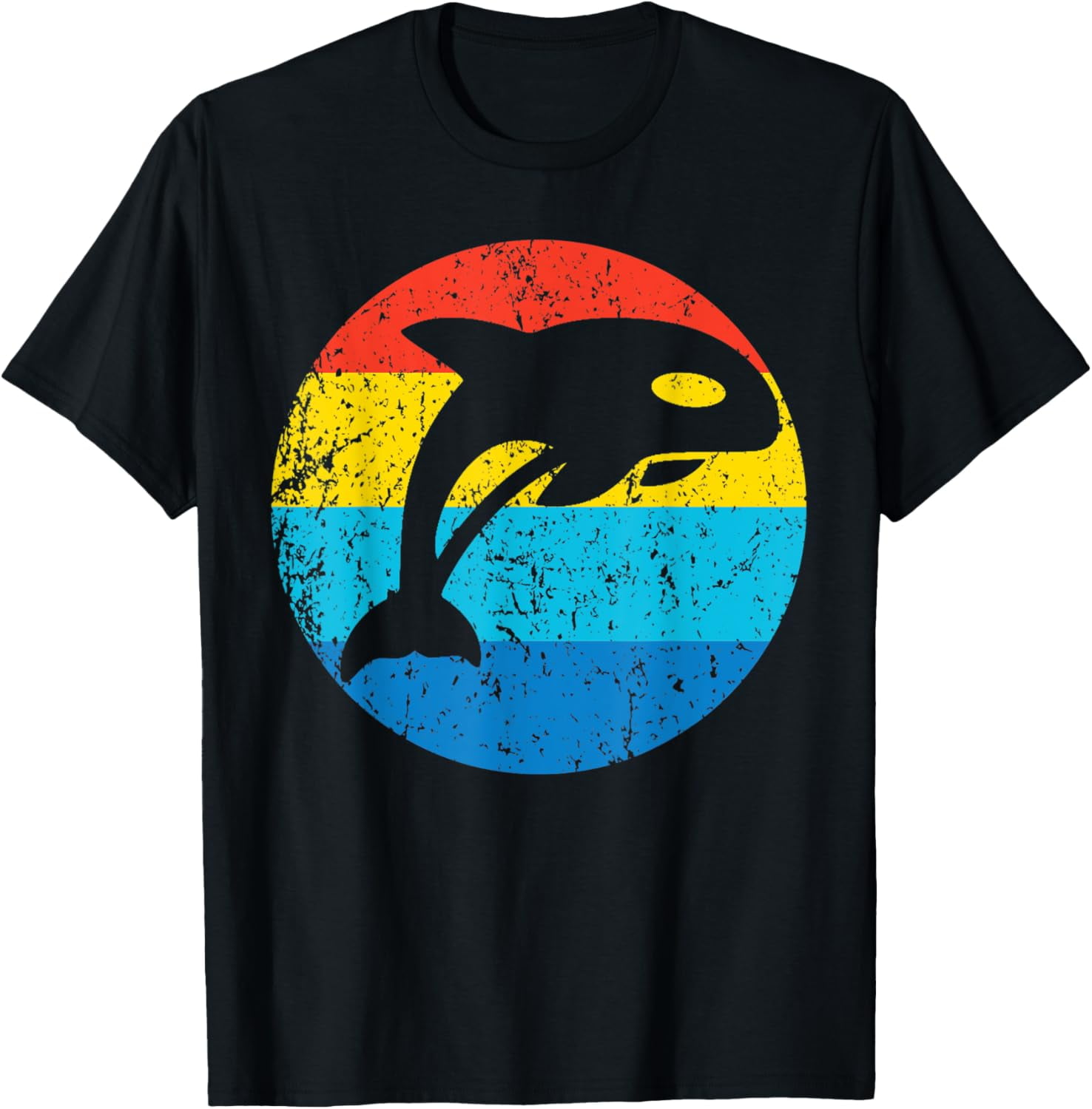 Killer Whale Orca Whale Retro 1970's Style Circle T-Shirt men and women can wear, black, white ...