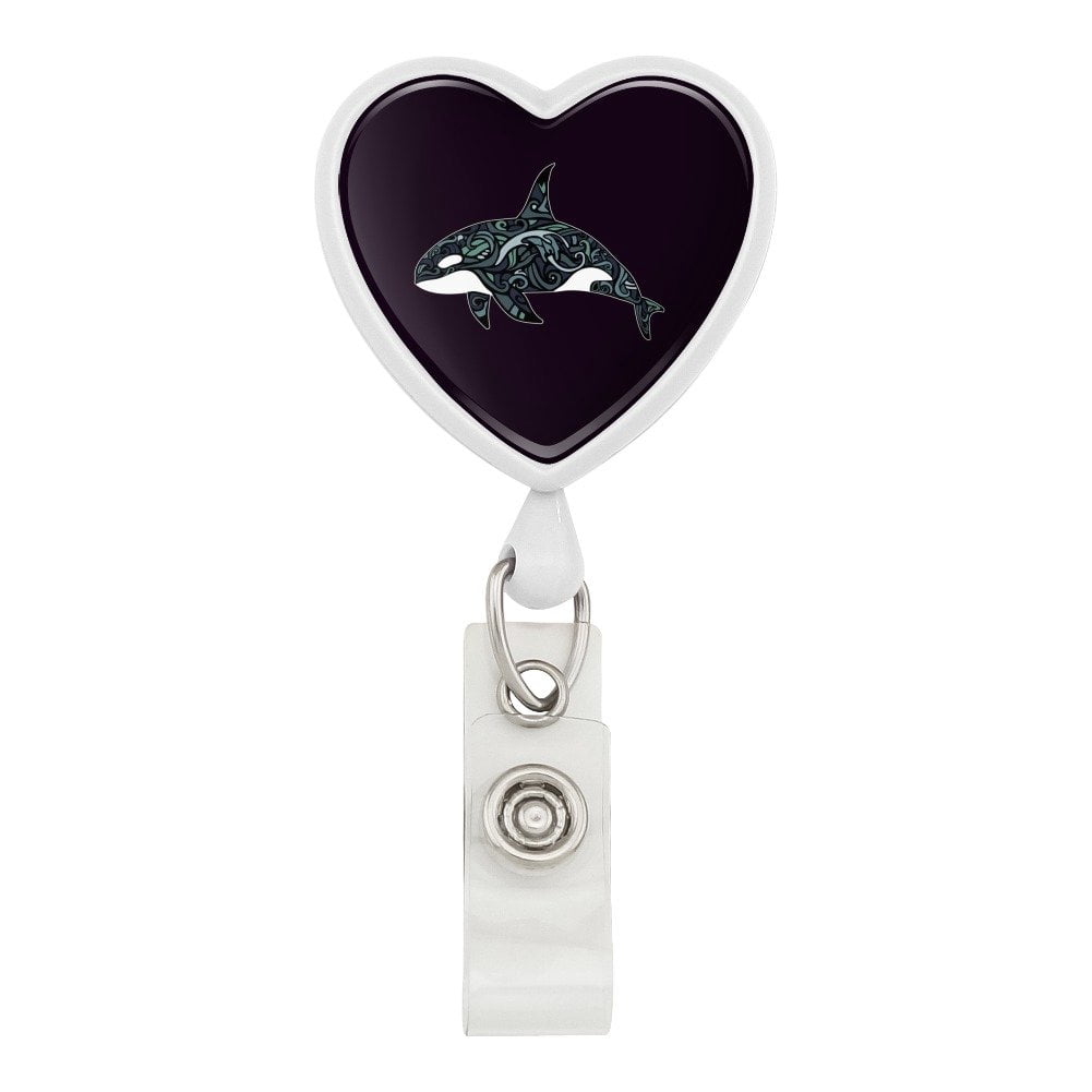 Killer Whale Orca with Waves Heart Lanyard Retractable Reel Badge ID ...