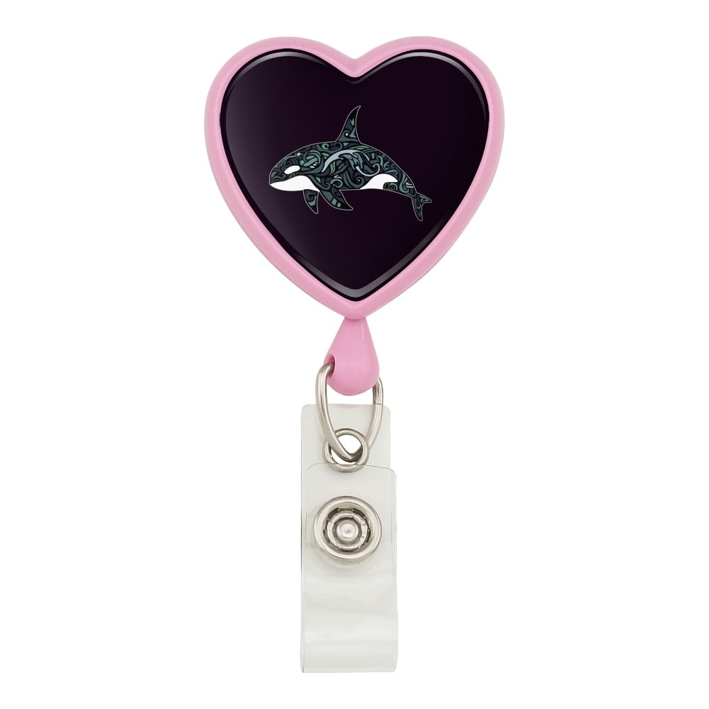 Killer Whale Orca with Waves Heart Lanyard Retractable Reel Badge ID ...