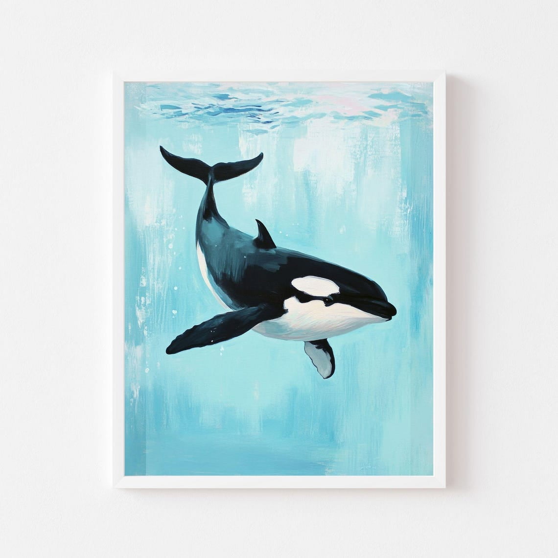 Killer Whale Swimming Painting Colorful Orca Wall Art Print Blue ...