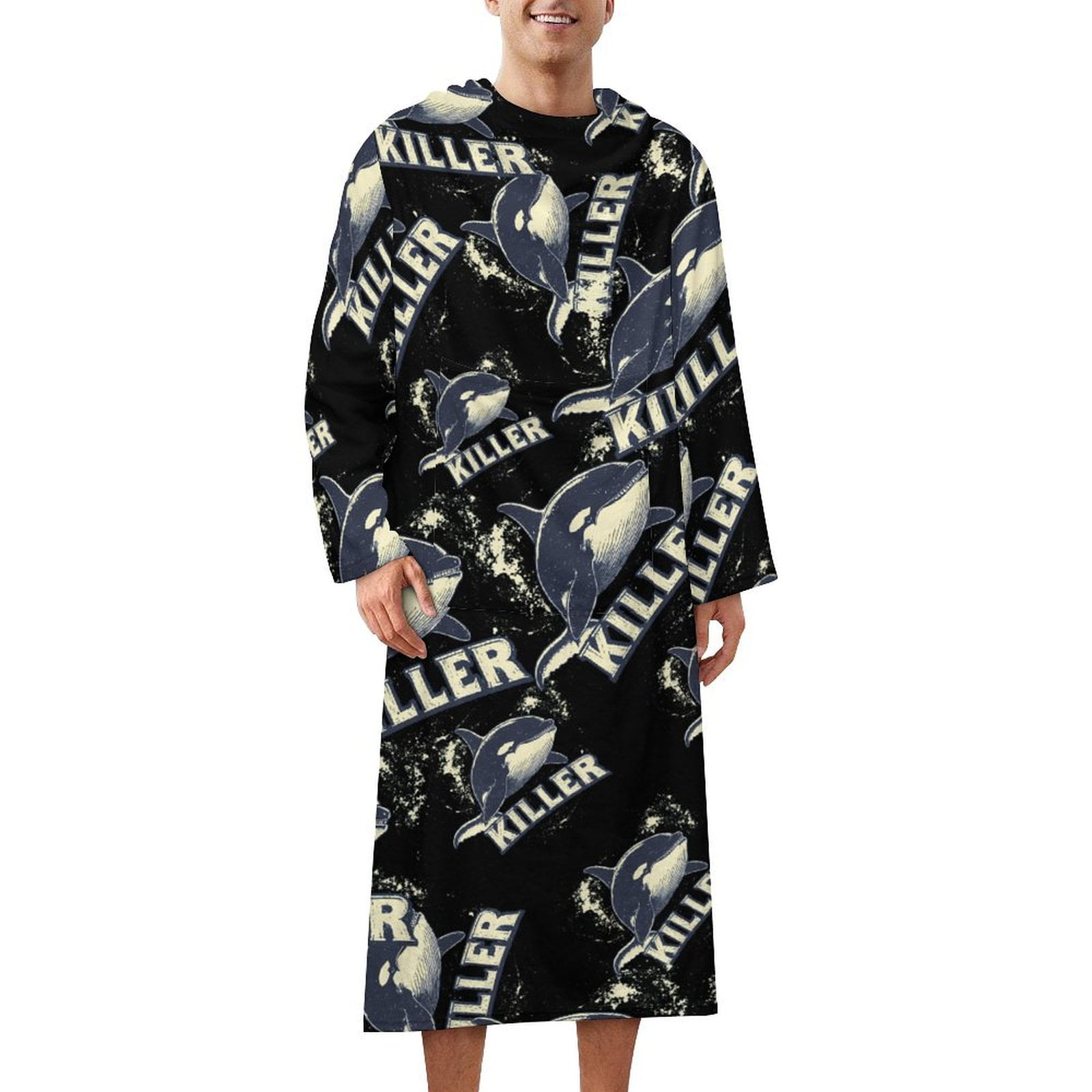 Killer Whale Wearable Blanket with Sleeves and Pocket Comfy Flannel ...