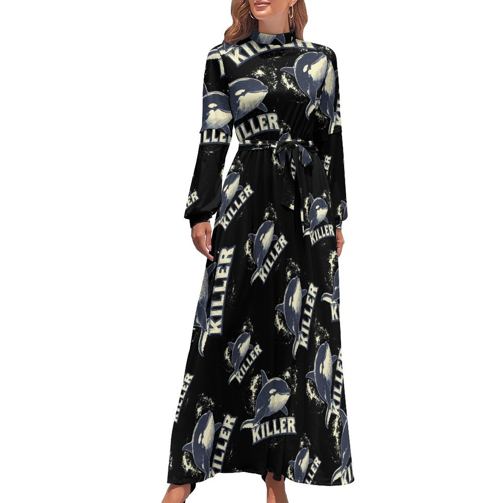 Killer Whale Women's Fall Maxi Dress Long Sleeve Turtleneck Flowy ...