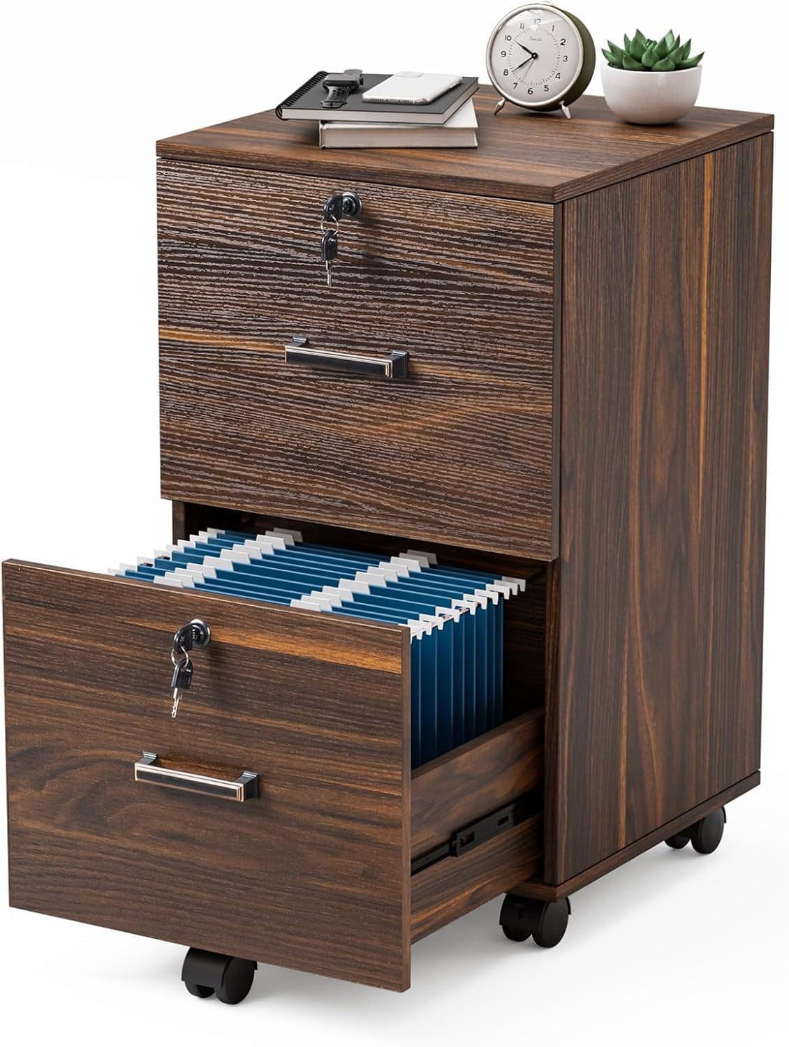 Killeryuki 2 Drawer File Cabinet with Lock, Wood Dark Brown File ...