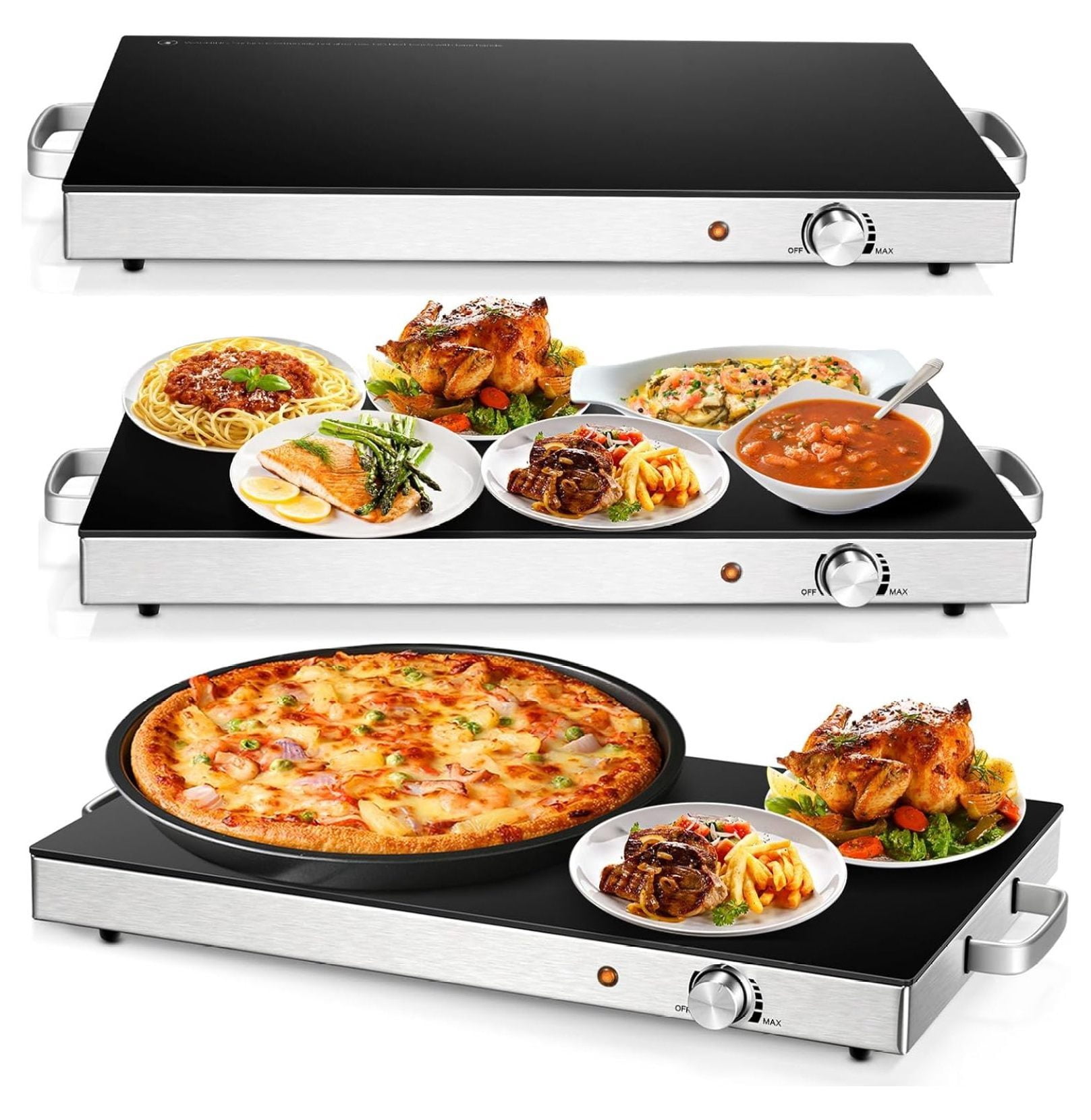 Killeryuki 3 Packs Electric Warming Tray, 22''x15'' Hot Plate with ...