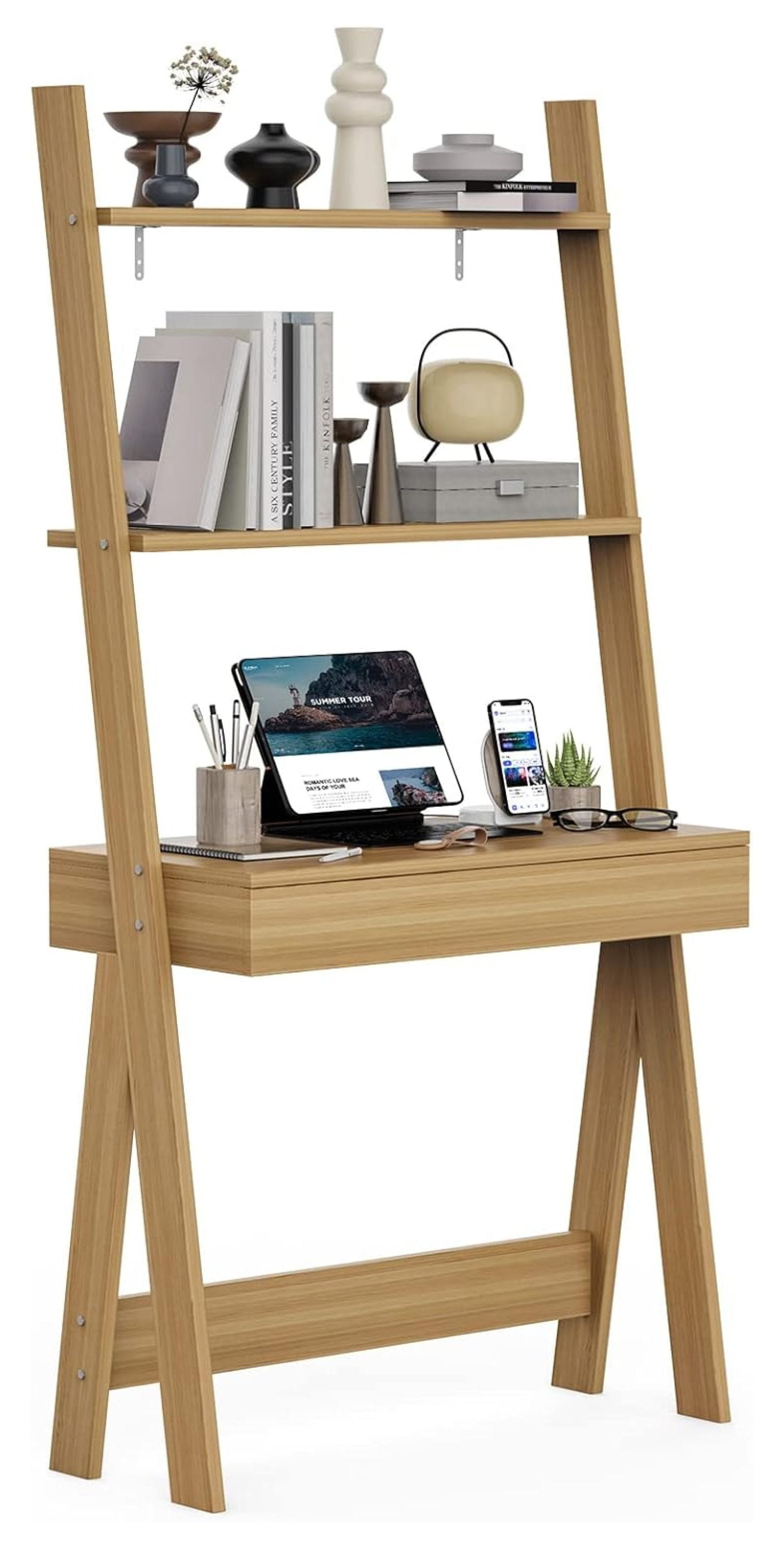 Killeryuki 3 Tier Ladder Desk with Drawer, 33" Width Ladder Shelf with ...