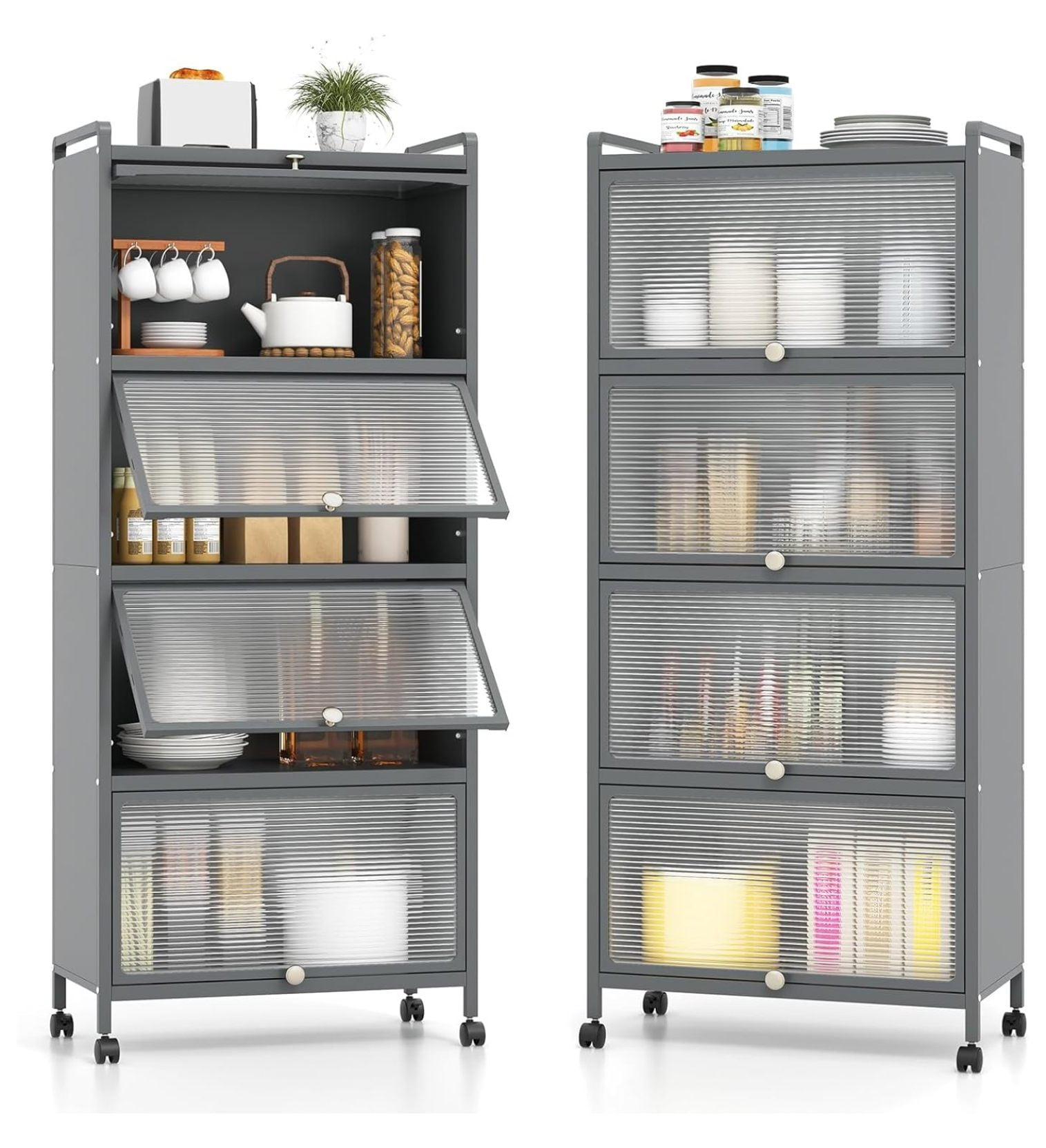 Killeryuki 5-Tier Kitchen Storage Cabinet, Mobile Microwave Stand with ...