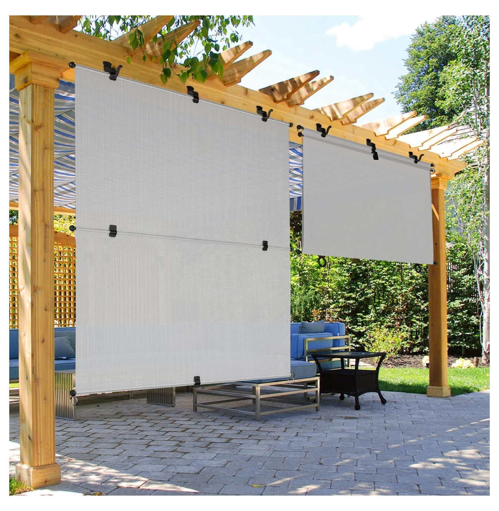 Killeryuki 5'W x 5'H Patio Shades Roll Up Outdoor 240GSM Foldable ...