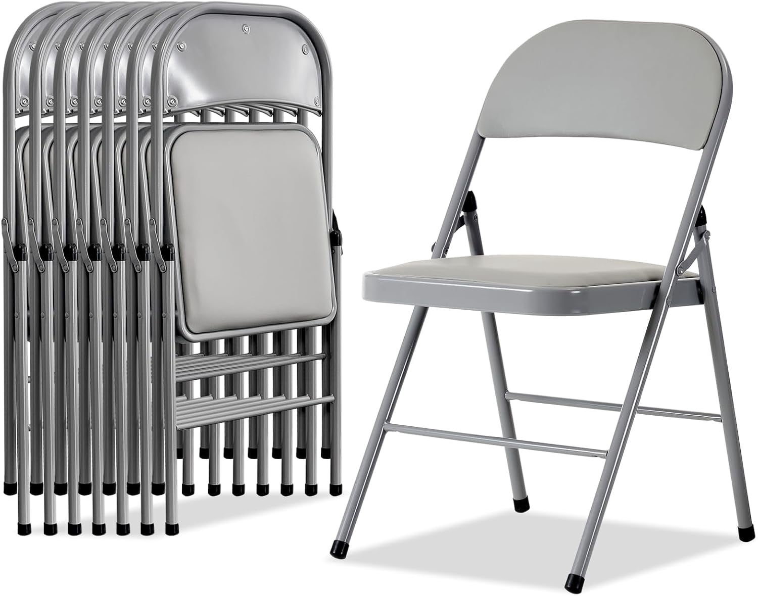 Killeryuki 8 Pack Grey Folding Chairs with Padded Seats for Outdoor ...