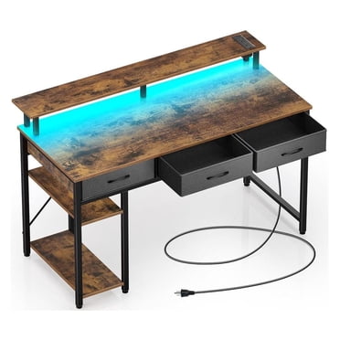 Homieasy 60-Inch L-Shaped Desk with LED Lights, Power Outlet, Drawers ...