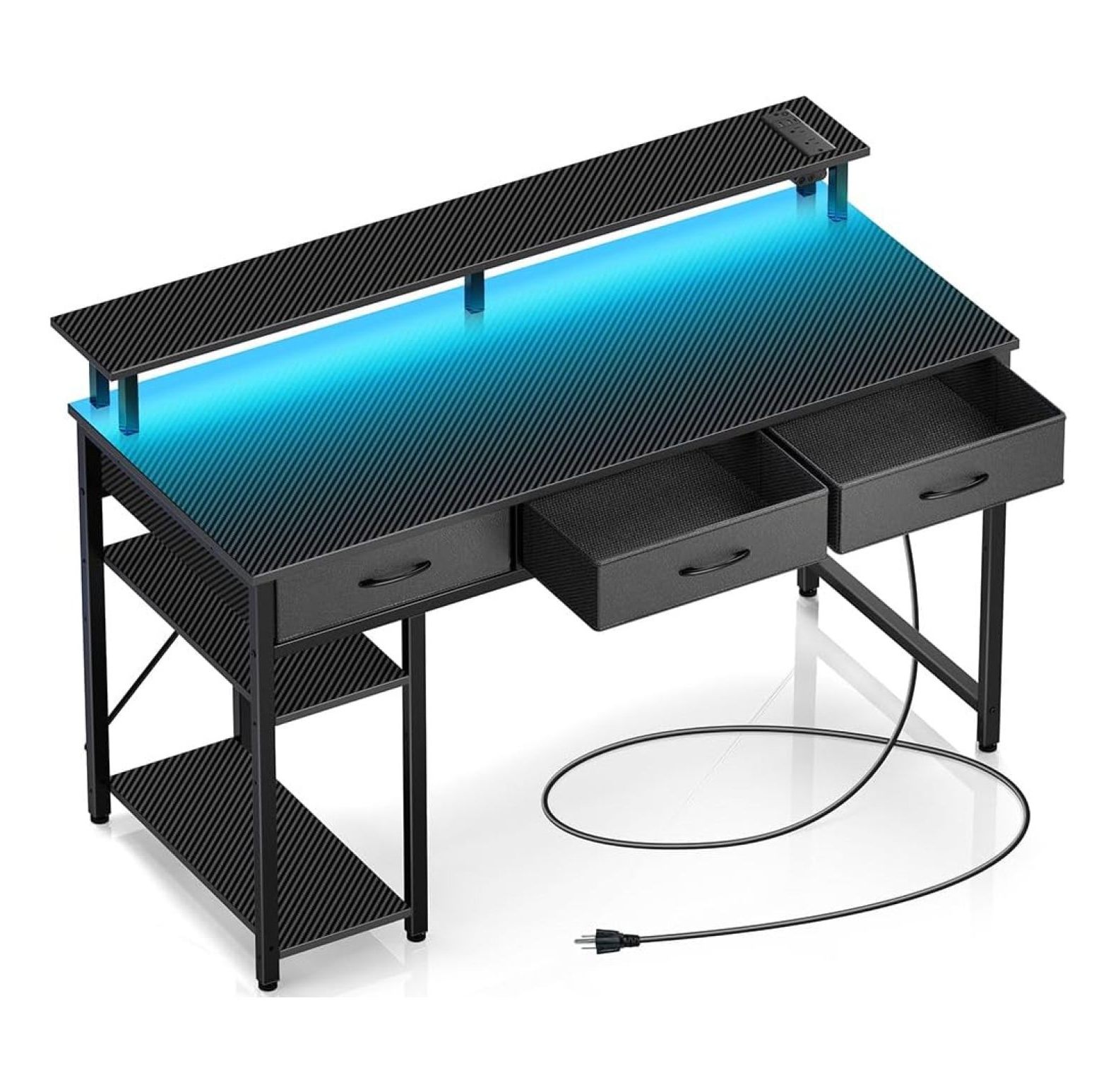 Killeryuki Computer Desk with Power Outlets & LED Light, 55 inch Home ...