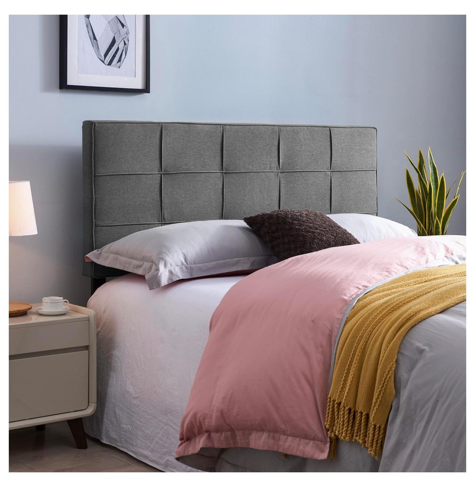 Killeryuki Contemporary Upholstered Queen/Full Headboard, Charcoal Gray ...