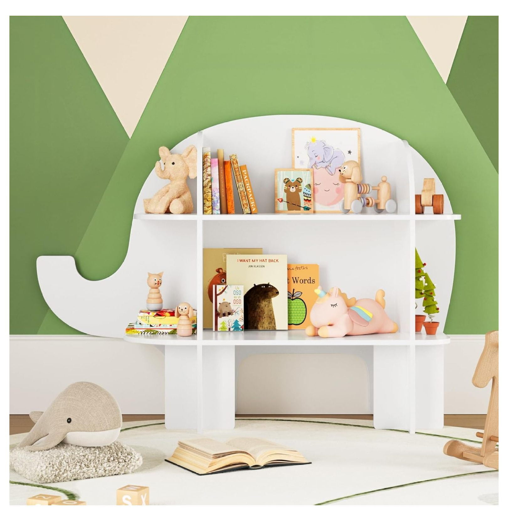 Killeryuki Elephant Kids Bookshelf, 2-Tier Bookshelf for Kids, Baby ...