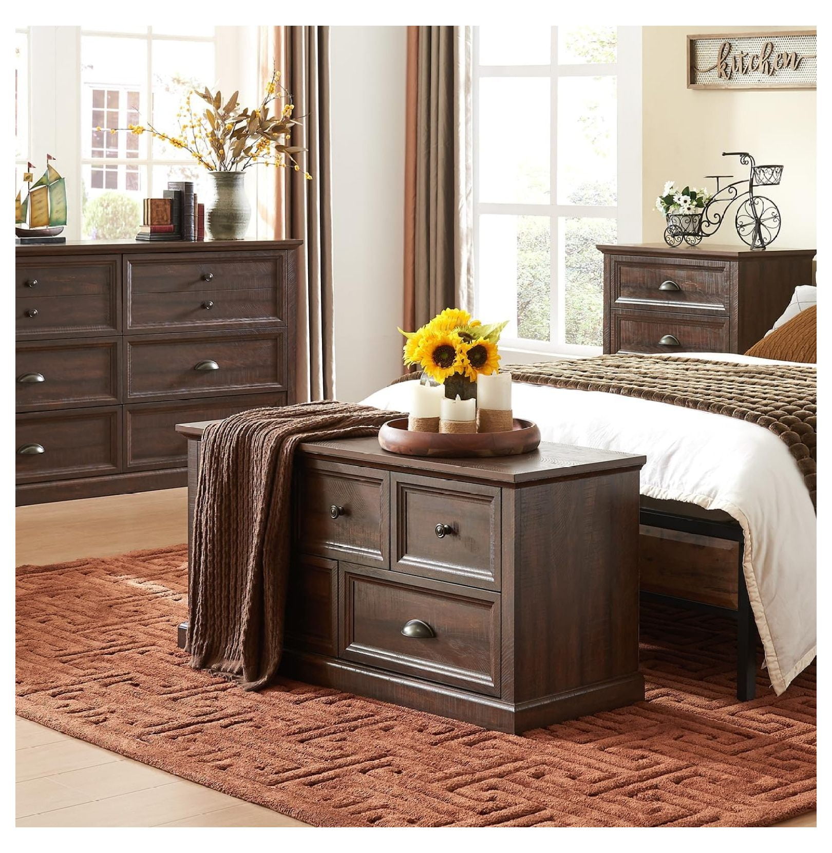 Killeryuki Farmhouse Dresser for Bedroom with 5 Drawers, Wide Chest of ...