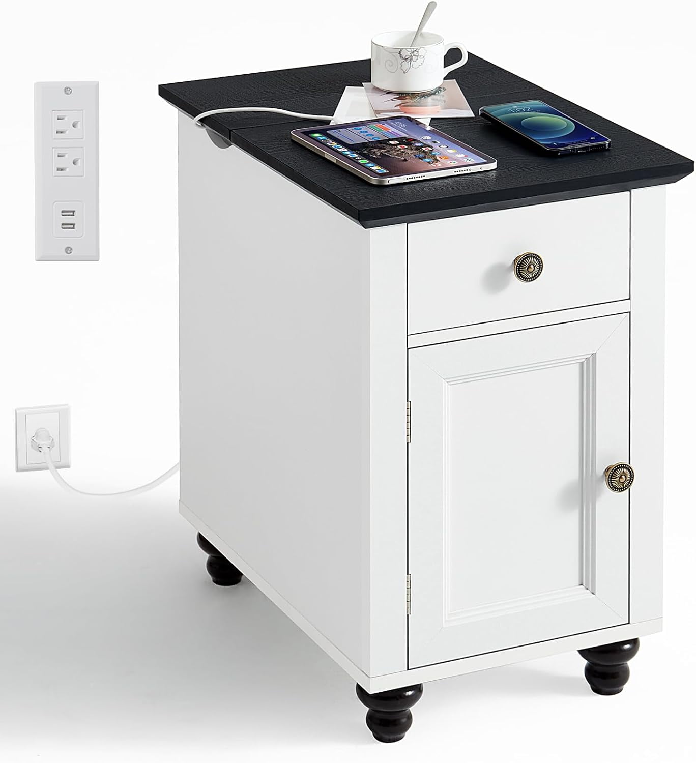 Killeryuki Farmhouse Side Table with Hidden Charging Station, End Table ...