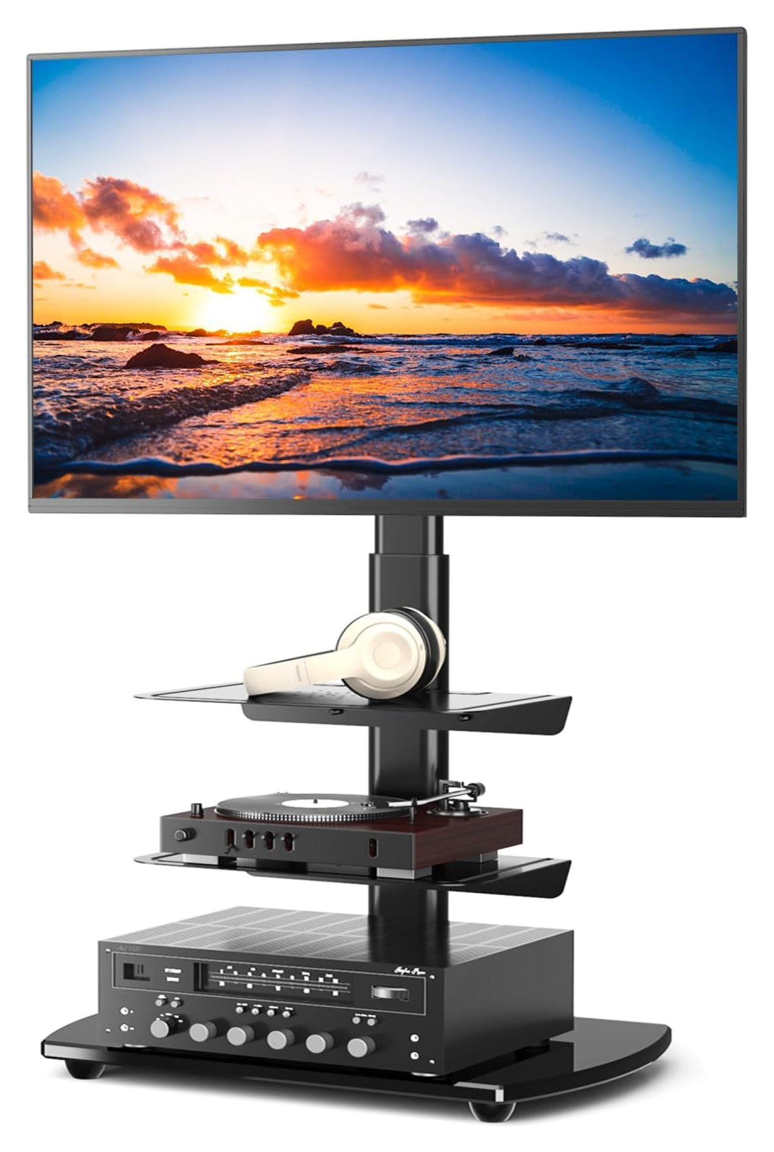 Killeryuki Floor TV Stand with Mount, Height Adjustable TV Floor Stand ...