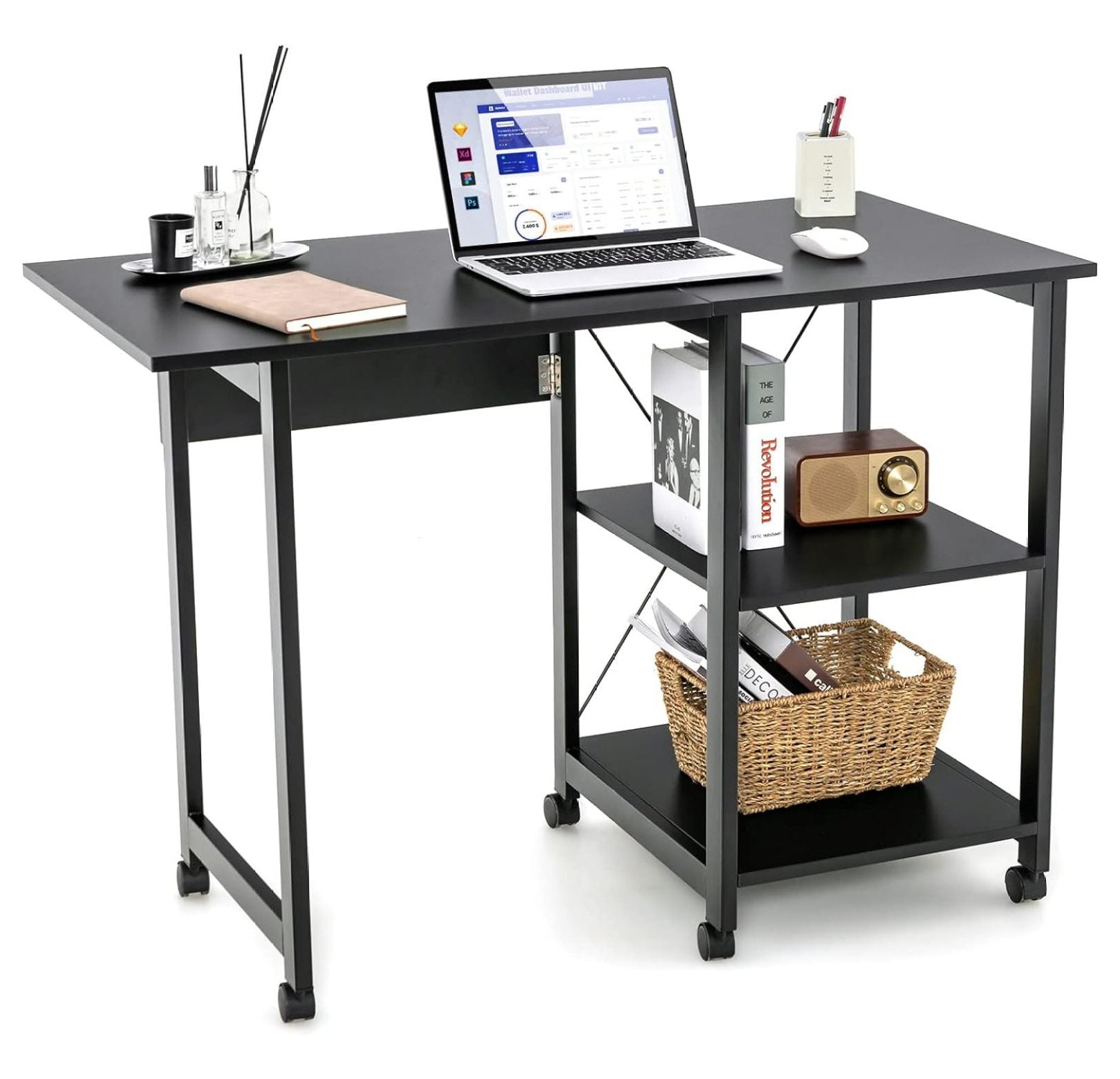 Killeryuki Folding Computer Desk, Modern Writing Table w/ 2-Tier ...