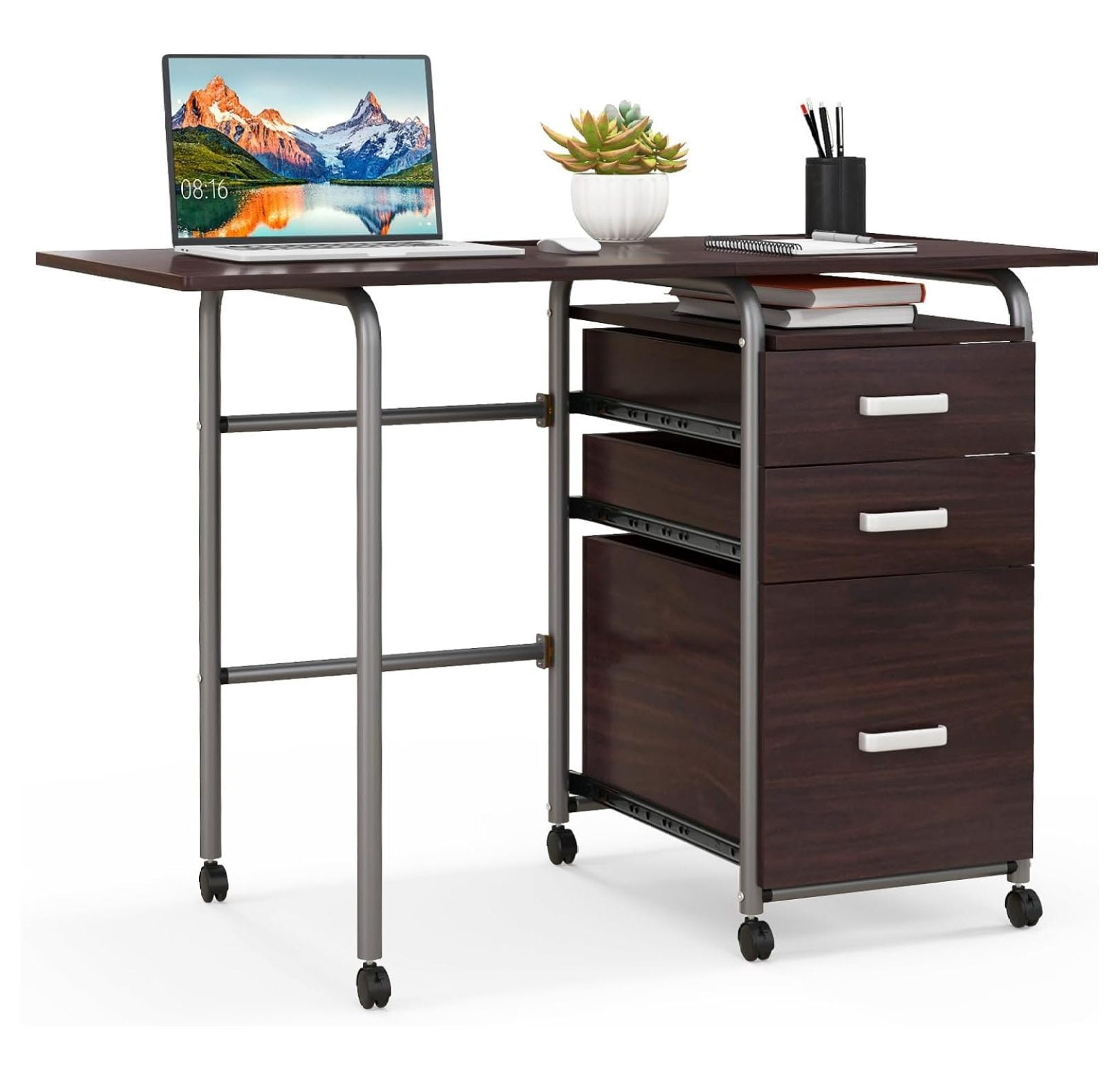Killeryuki Folding Desk for Small Space, Rolling Home Office Desk with ...