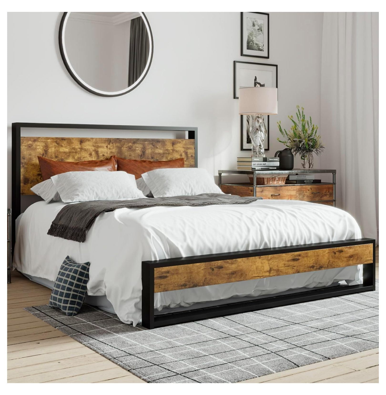 Killeryuki Full Bed Frame with Wood Headboard and Footboard, Heavy Duty ...