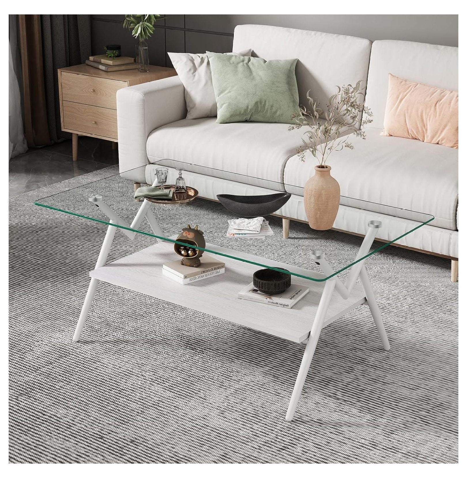 Killeryuki Glass Coffee Table for Living Room, Rectangle Coffee Table ...