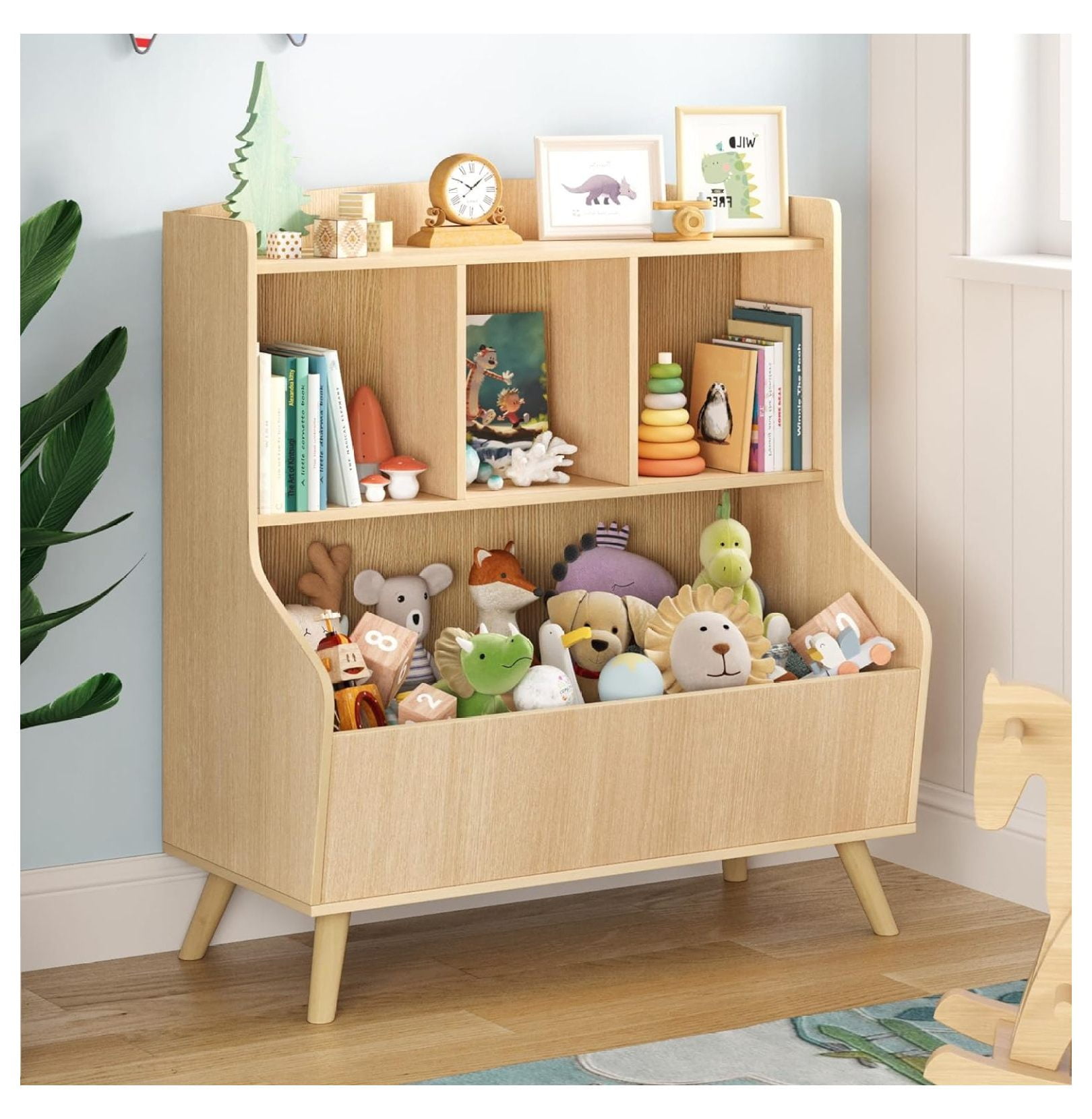Killeryuki Kids Bookshelf and Toy Storage, 3-Tier Wooden Bookcase, Baby ...