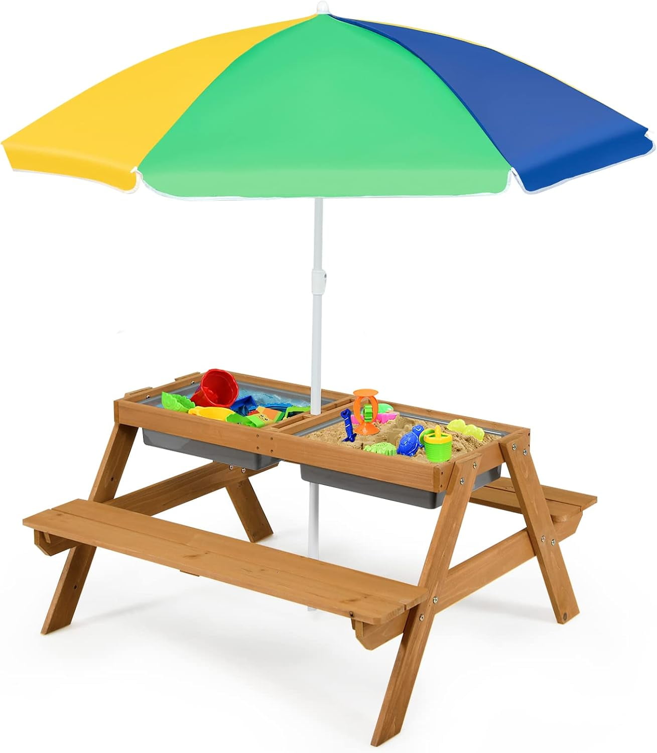 Killeryuki Kids Picnic Table with Sensory Bins, 4 in 1 Sand and Water ...