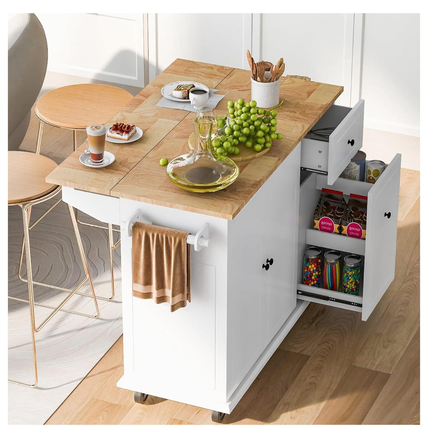 Killeryuki Kitchen Island with Drop Leaf, Kitchen Island Cart on Wheels ...